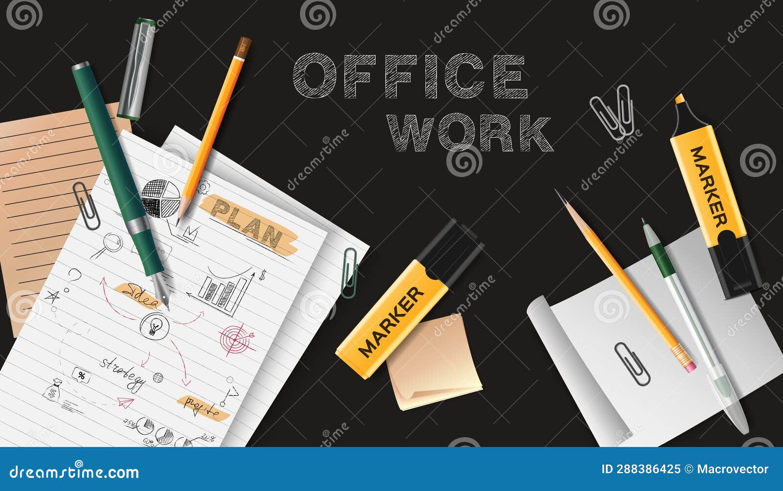 Office Work Realistic Chalkboard Stock Illustration - Illustration of ...
