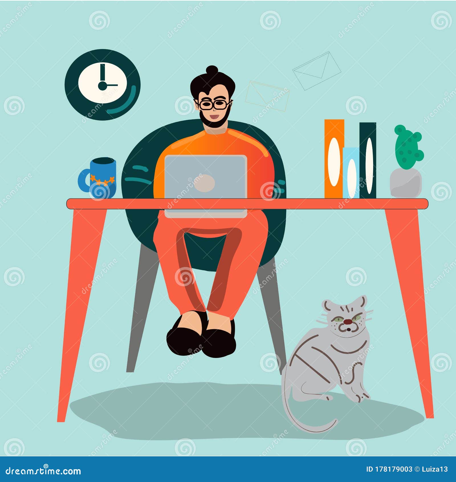 Office Work and Remote Work, Freelance. Young Man Working on Computer ...