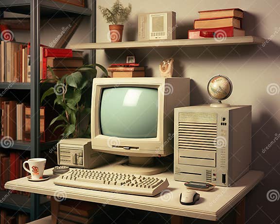 Office Work Room Setup with Classic 90s PC and 1990s Desktop Stock ...