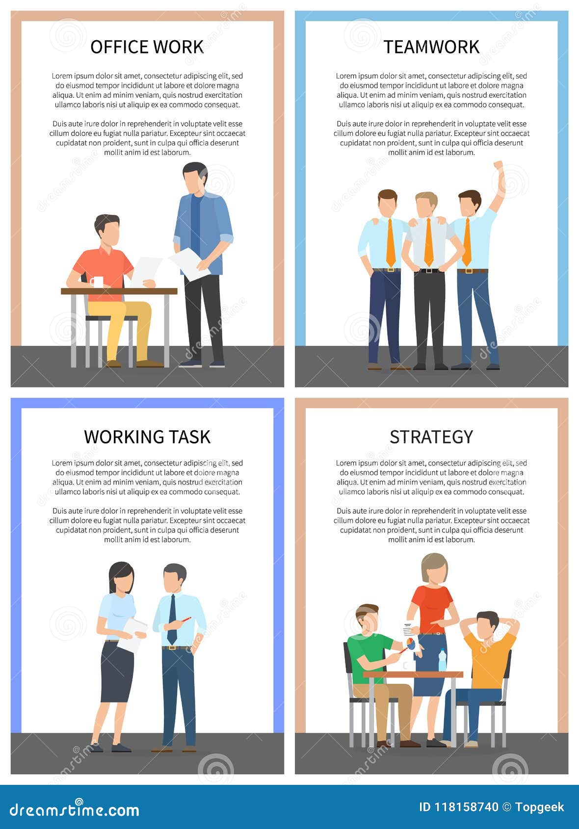 Office Work and Strategy Set Vector Illustration Stock Vector ...