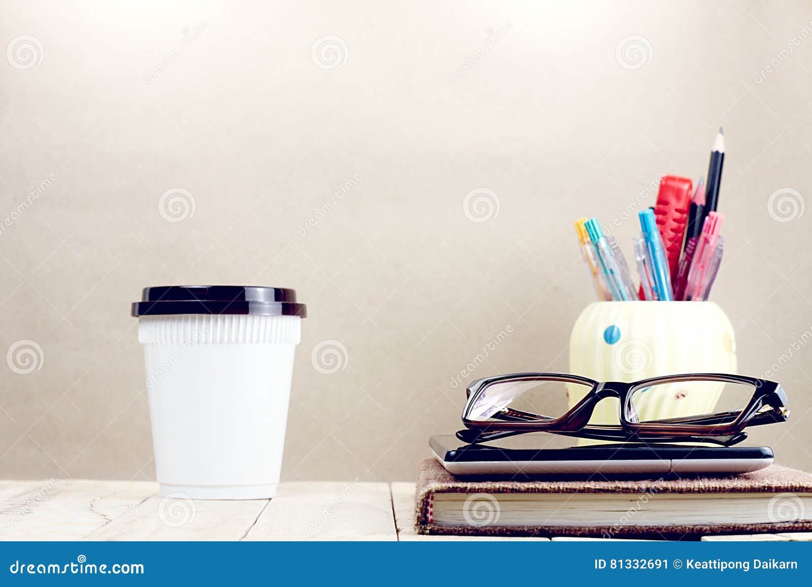 Office Work Table in Vintage Color Tone, Object Side View Stock Image ...
