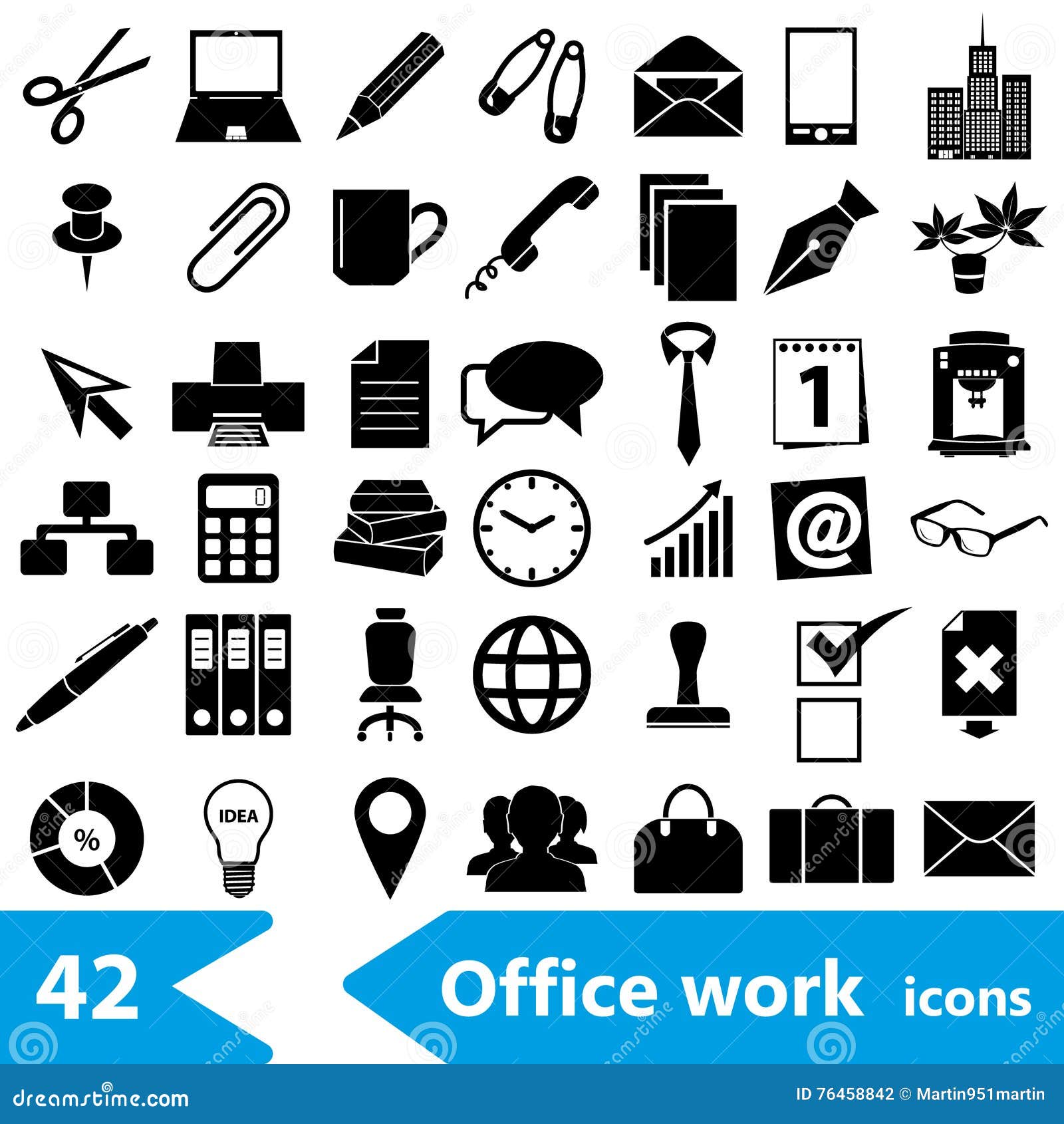 Office Work Theme Simple Black Icons Collection Eps10 Stock Vector ...