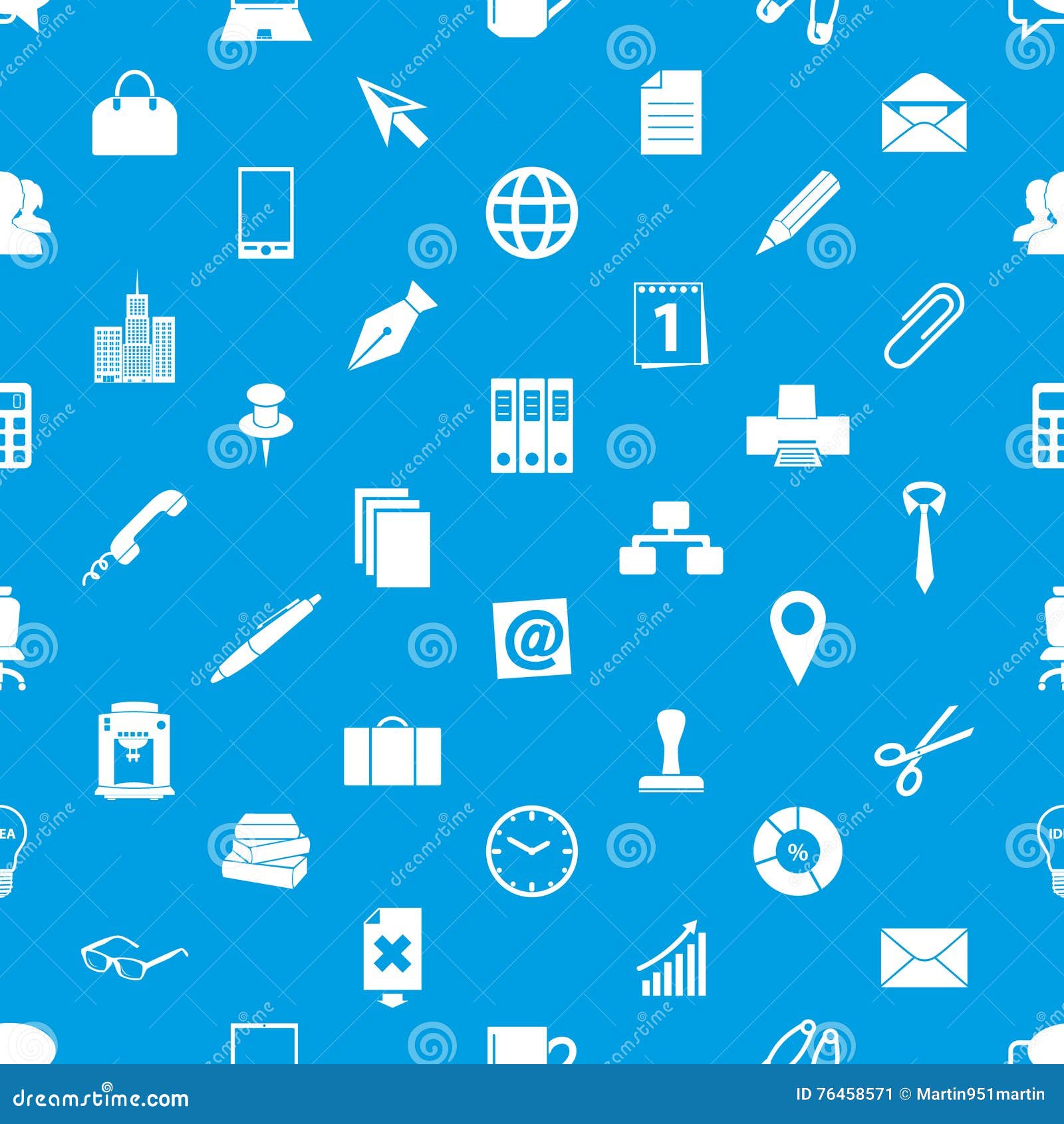 Office Work Theme Simple Icons Blue and White Seamless Pattern Eps10 ...