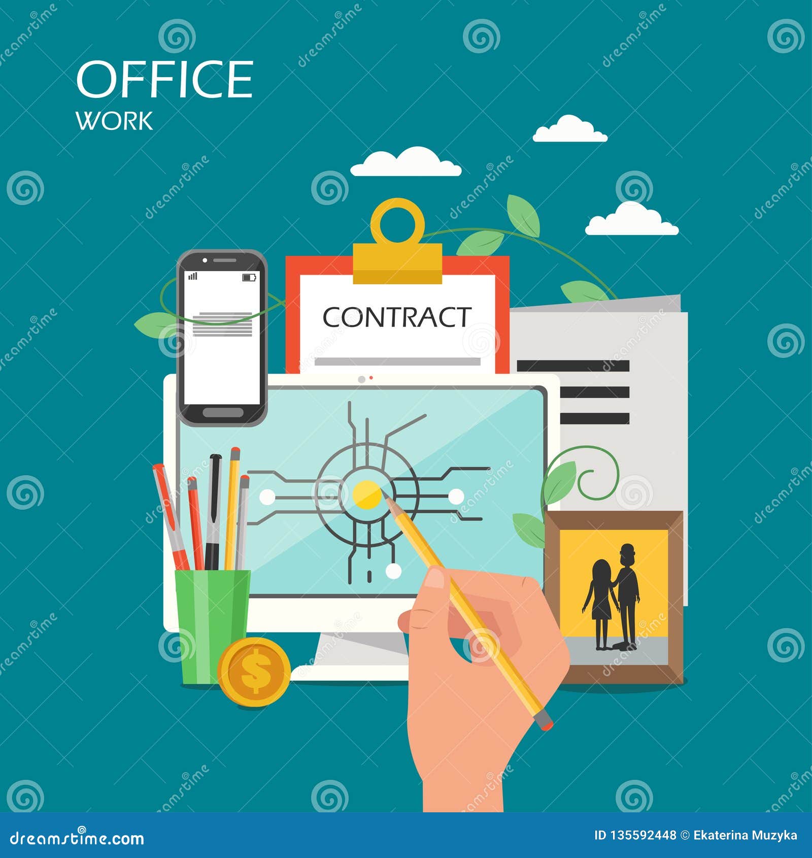 Office Work Vector Flat Style Design Illustration Stock Vector ...