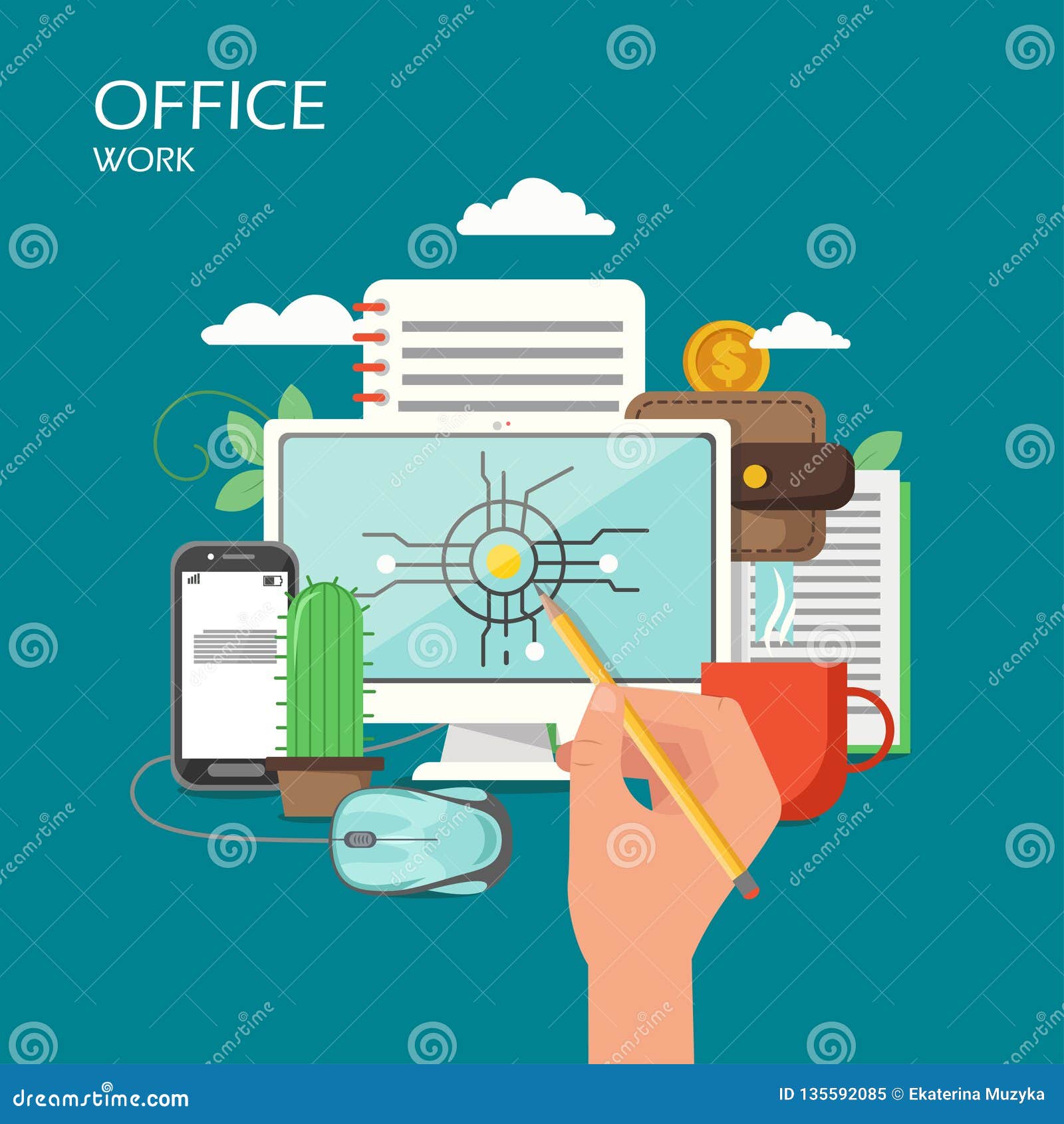 Office Work Vector Flat Style Design Illustration Stock Vector ...