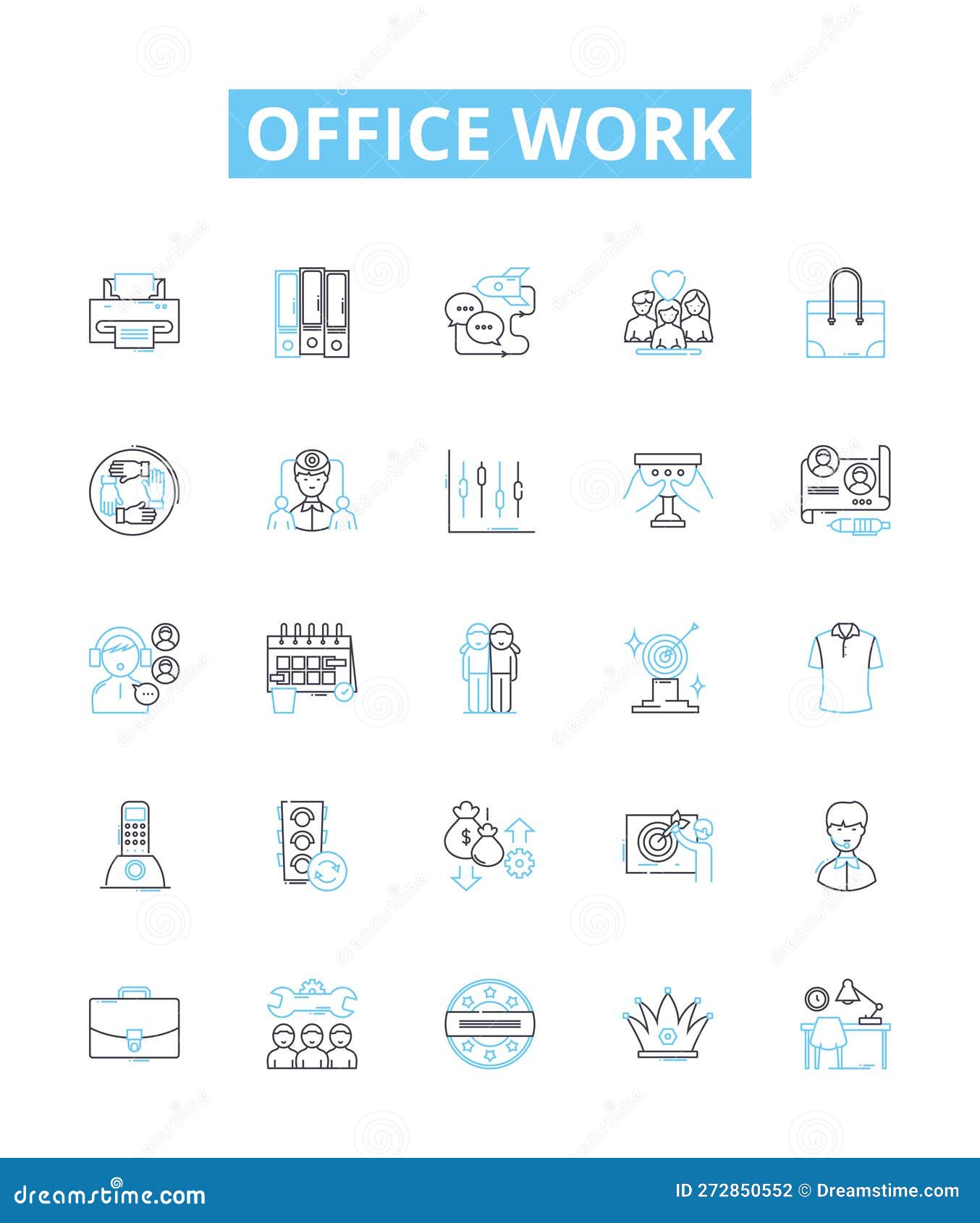 Office Work Vector Line Icons Set. Office, Work, Documents ...
