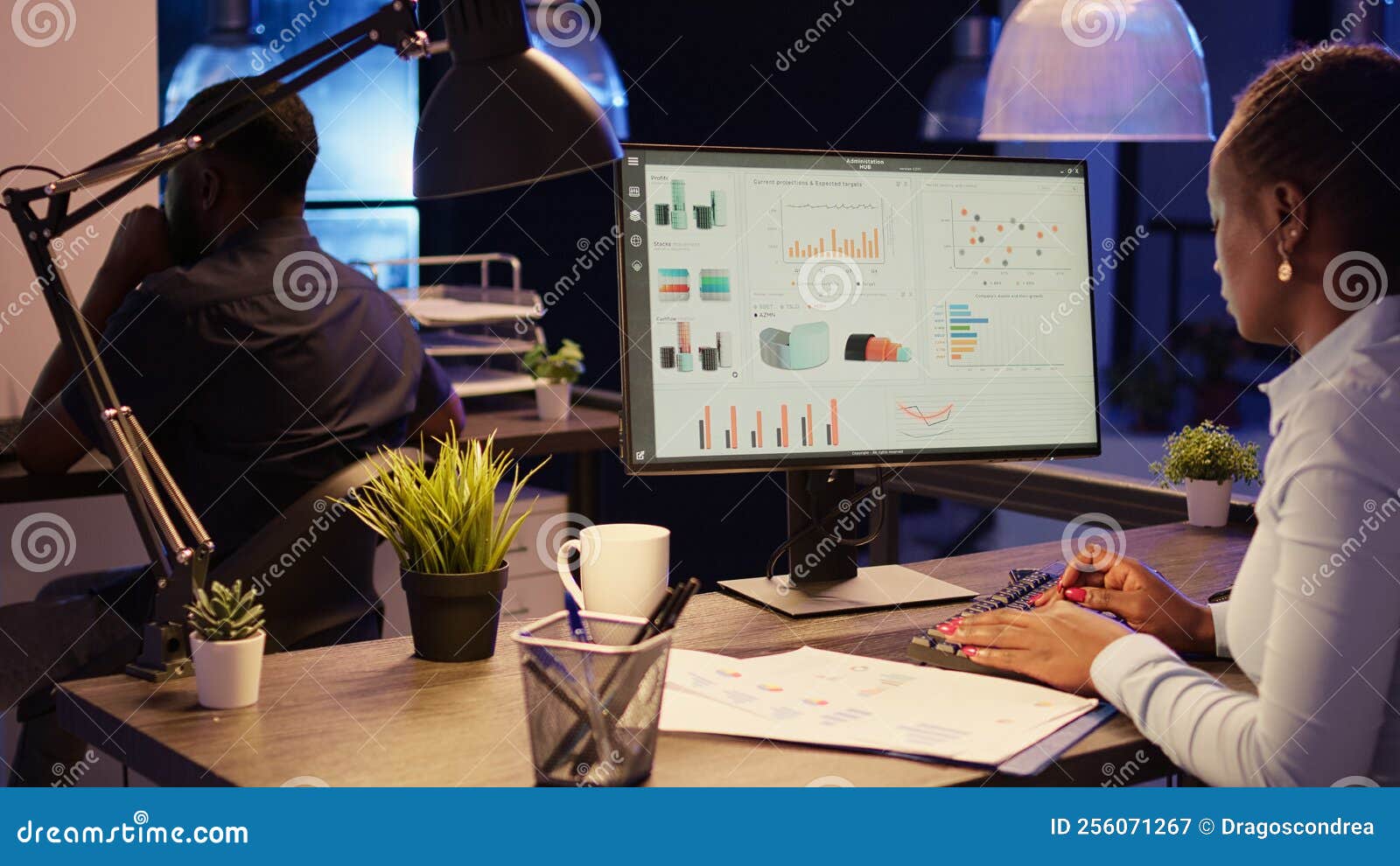Office Worker Analyzing Research Data on Computer Network Stock Image - Image of email, late ...