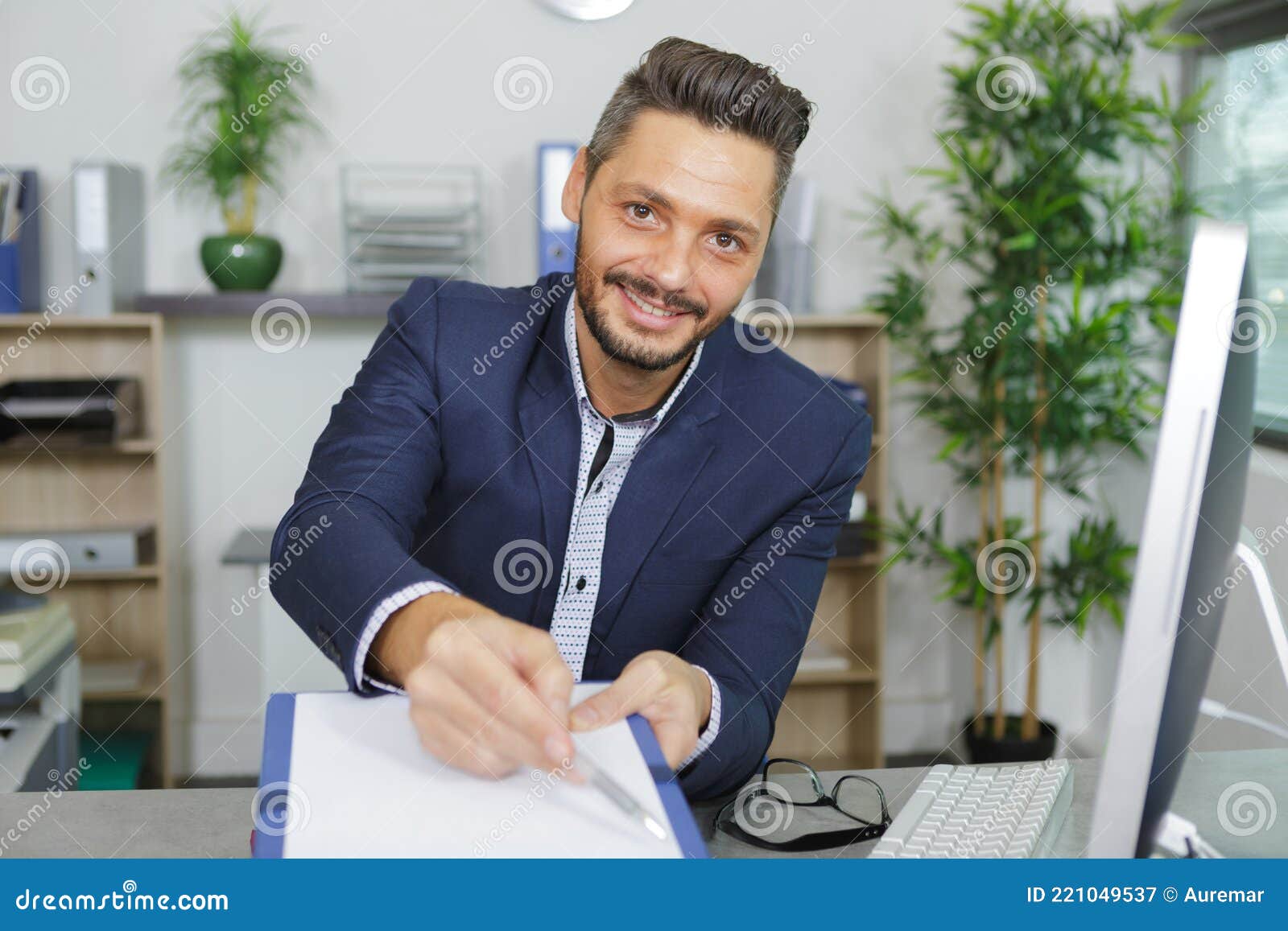 Office Worker Asking for Signature Stock Image - Image of manager ...