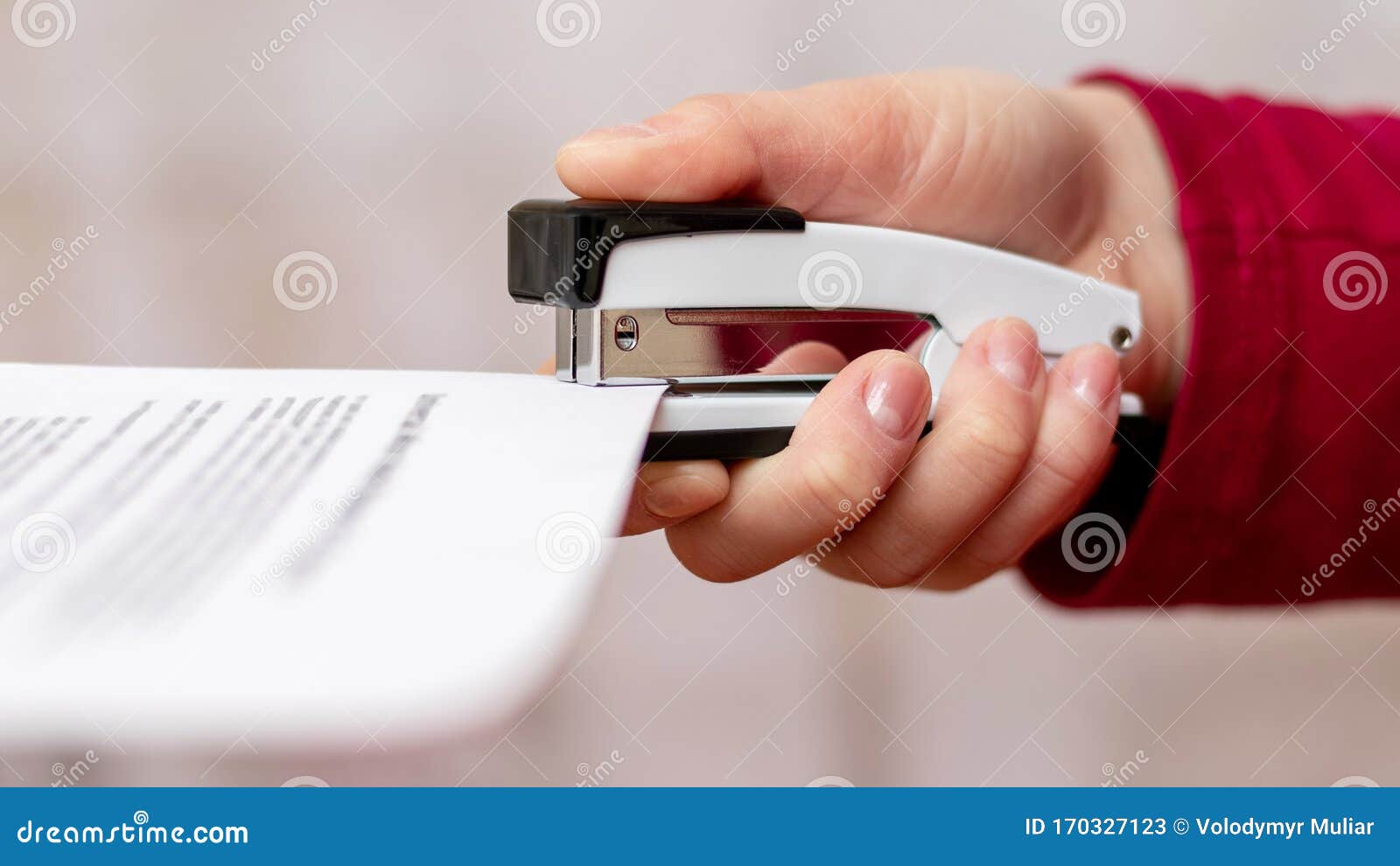 An Office Worker Attaches Documents Using a Stapler_ Stock Image ...
