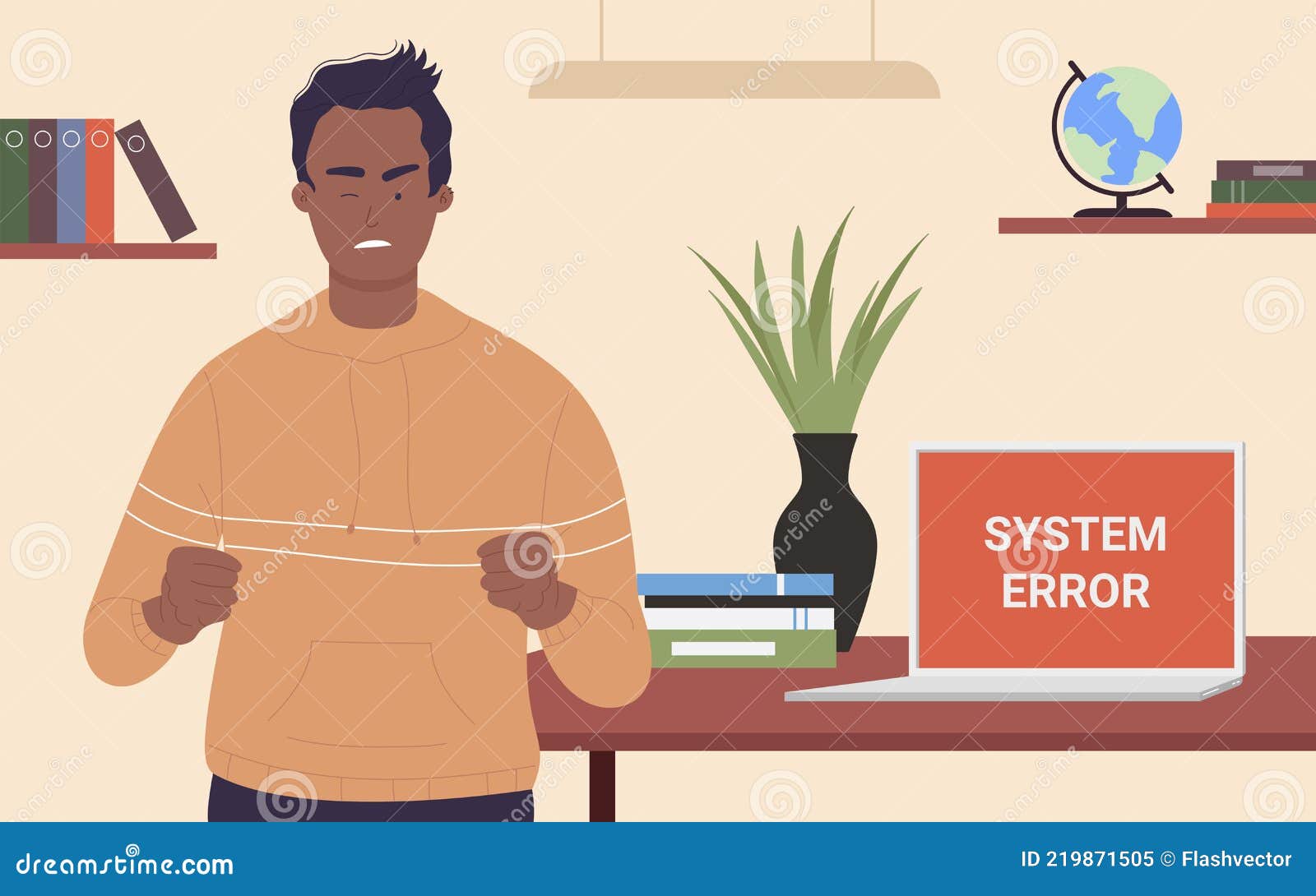 Office Worker and Broken Computer, Angry Businessman Watching Blue ...