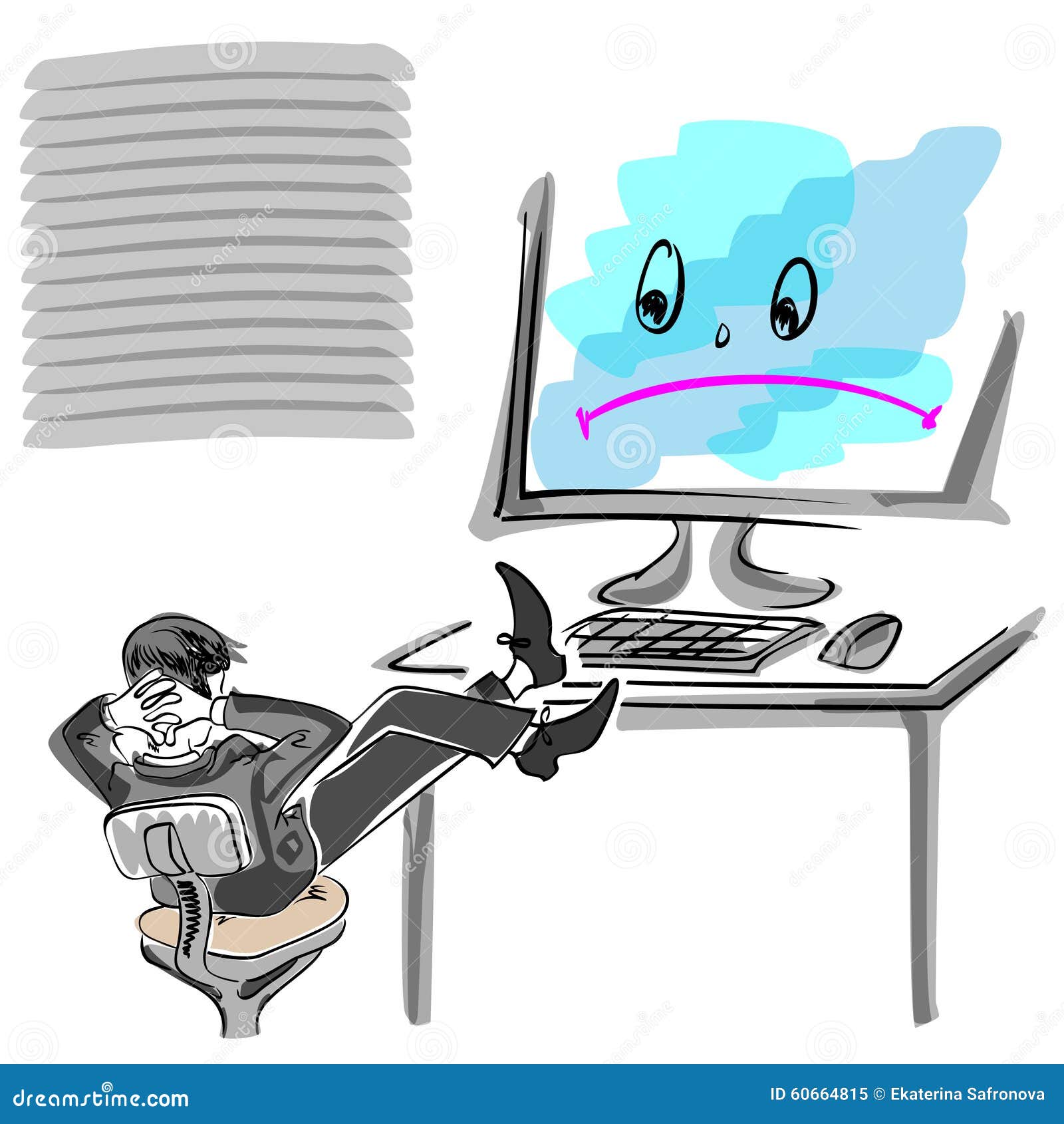 Office Worker for a Broken Computer Stock Illustration - Illustration ...
