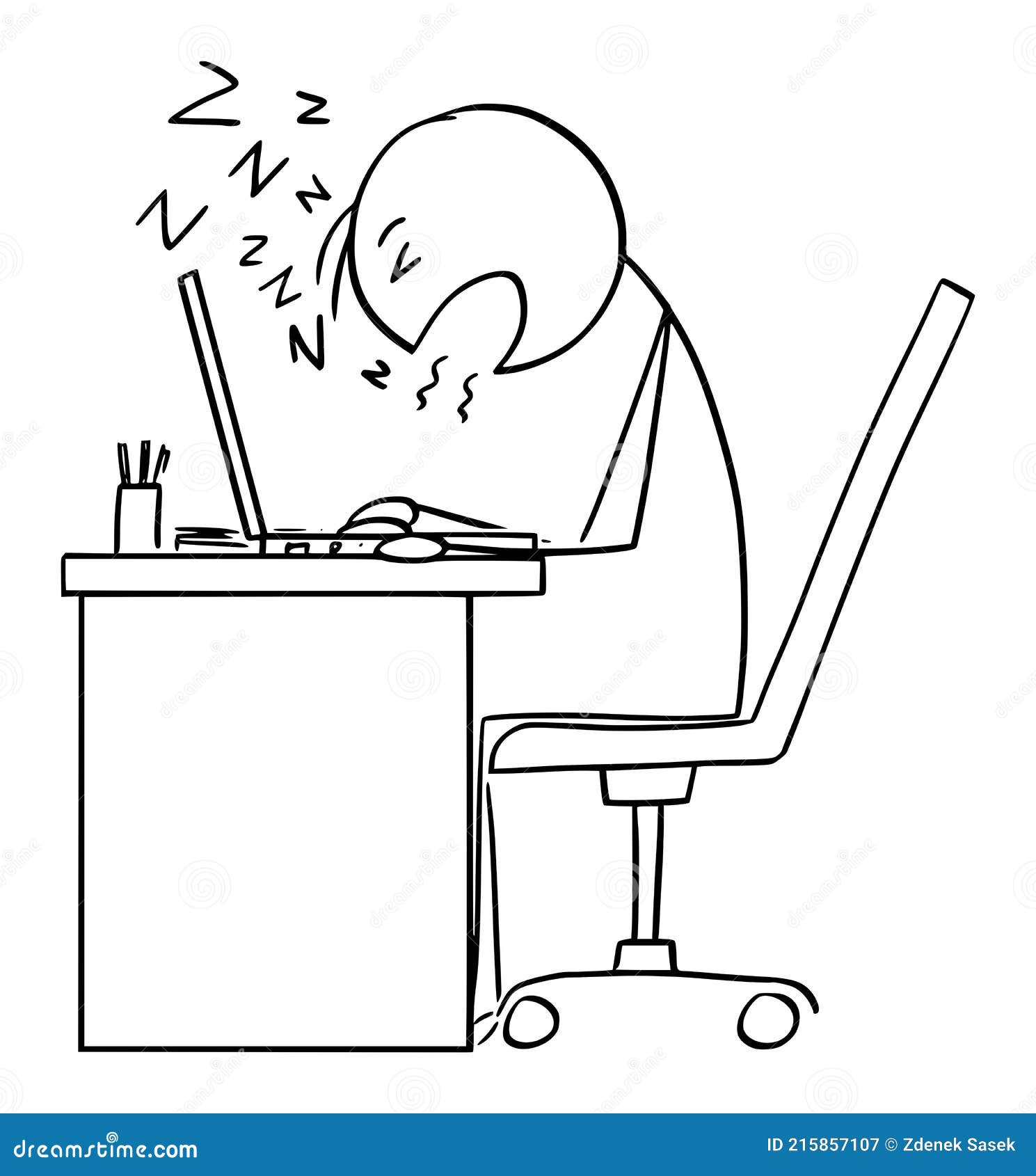 Office Worker or Businessman Sleeping while Working on Computer, Vector ...
