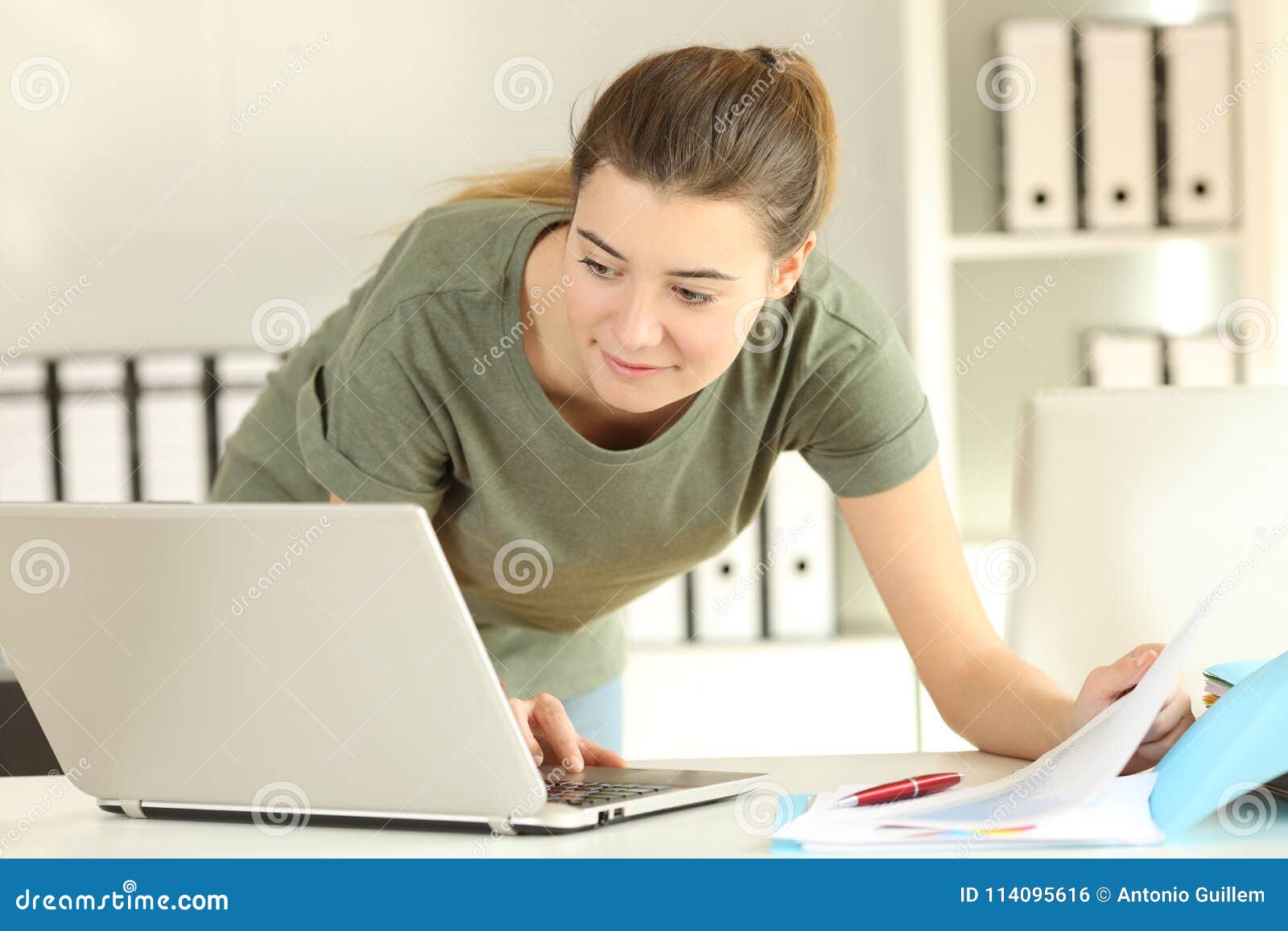Office Worker Checking on Line Information Stock Photo - Image of ...
