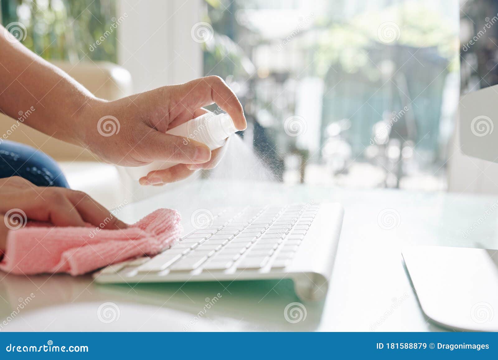 Office Worker Cleaning Keyboard Stock Image - Image of covid19 ...