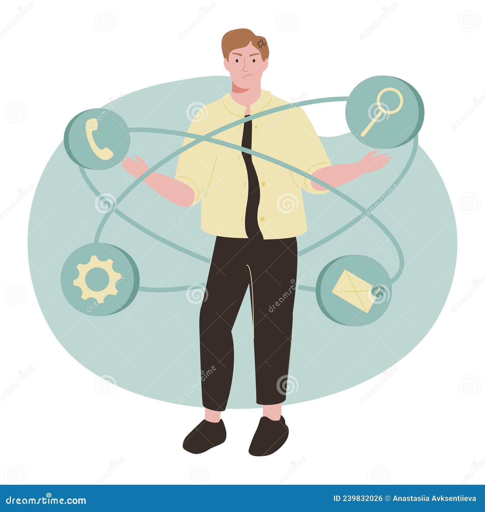 Office Worker or Clerk Stressed Out because of Workflow Cycle. Concept ...