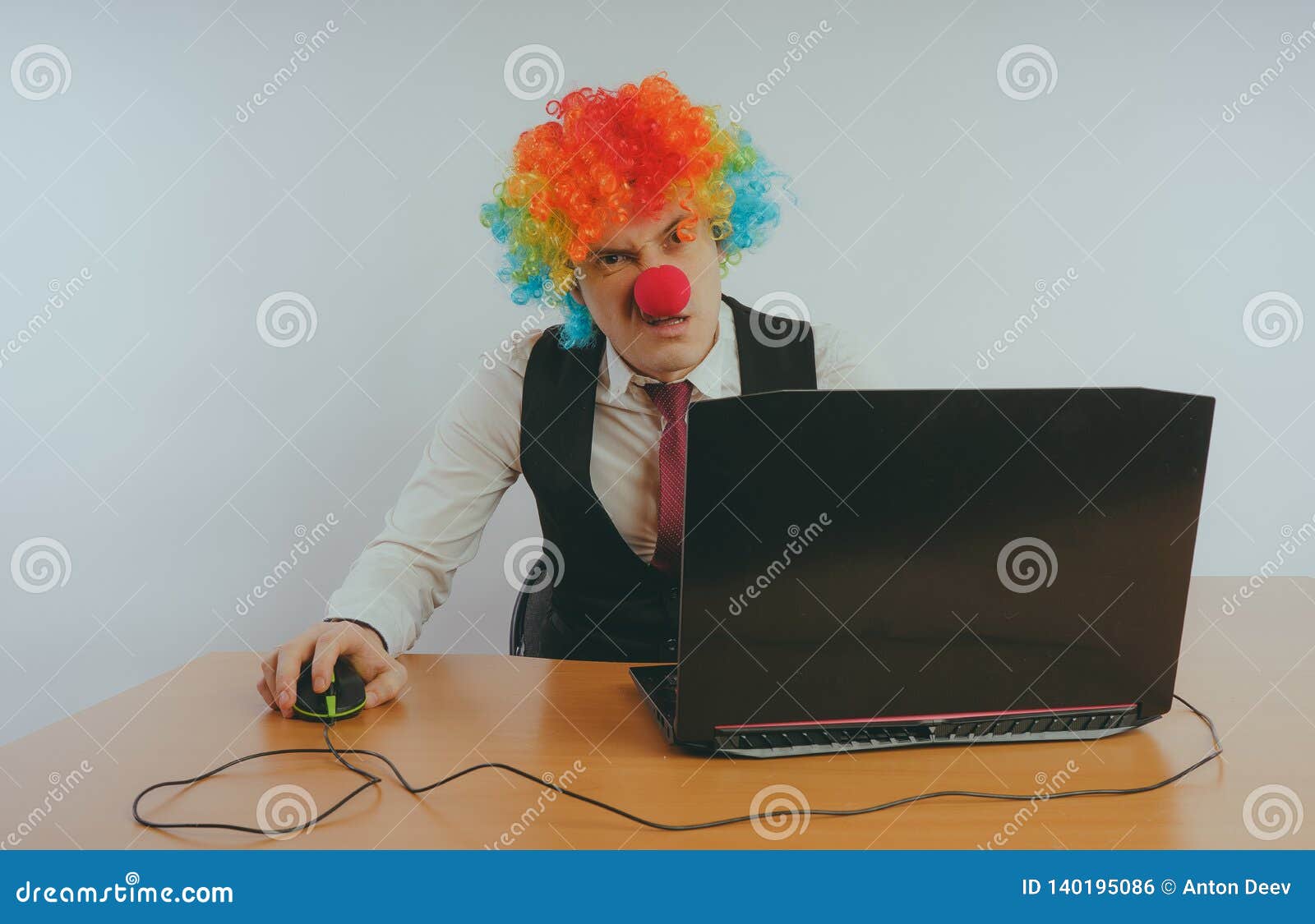 Office Worker in Clown Wig, Clown Concept at Work. Stock Photo - Image ...