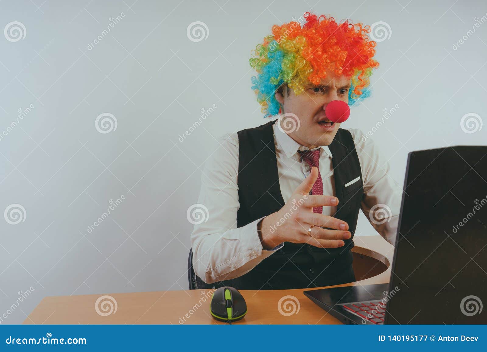 Office Worker in Clown Wig, Clown Concept at Work. Stock Image - Image ...