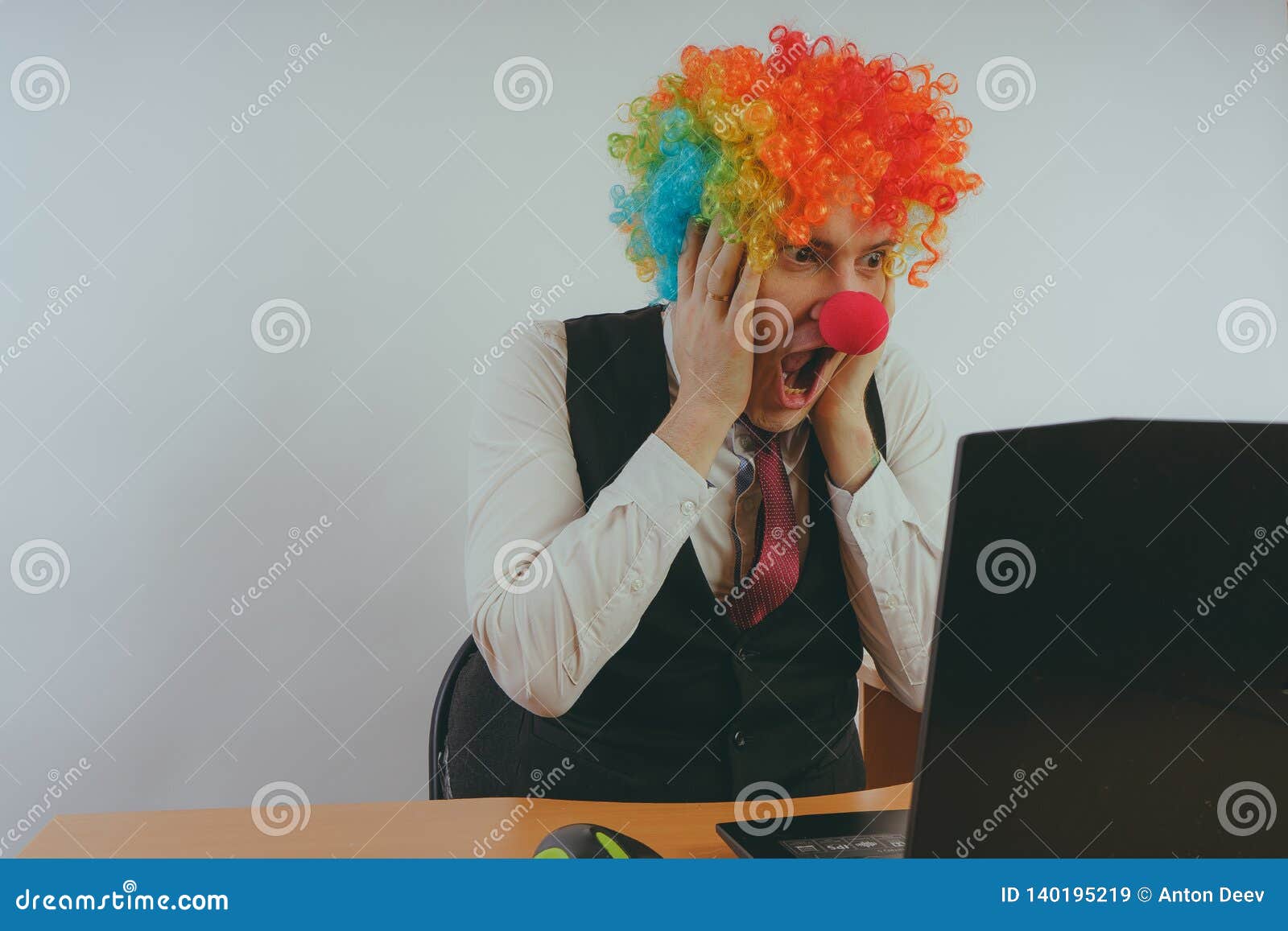 Office Worker in Clown Wig, Clown Concept at Work. Stock Image - Image ...
