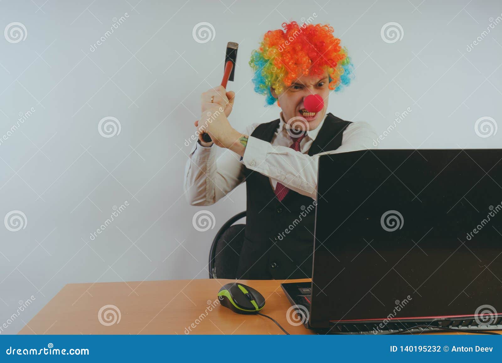 Office Worker in Clown Wig, Clown Concept at Work. Stock Photo - Image ...