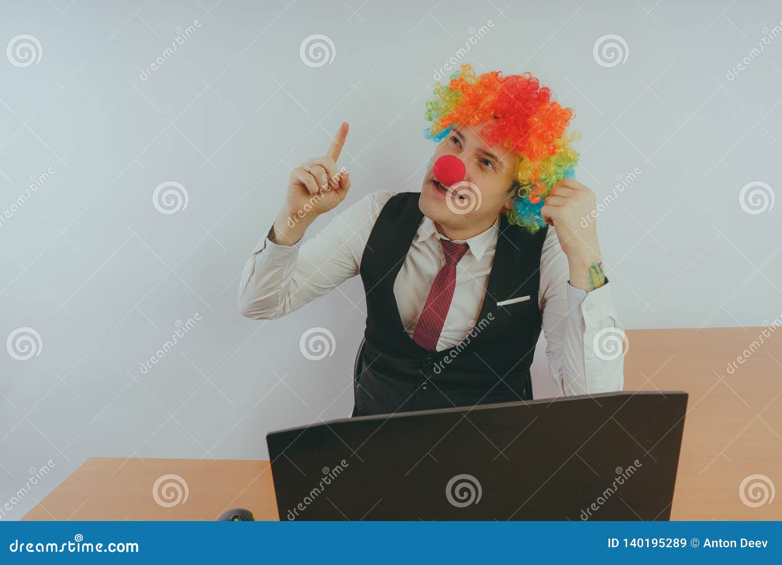 Office Worker in Clown Wig, Clown Concept at Work. Stock Image - Image ...