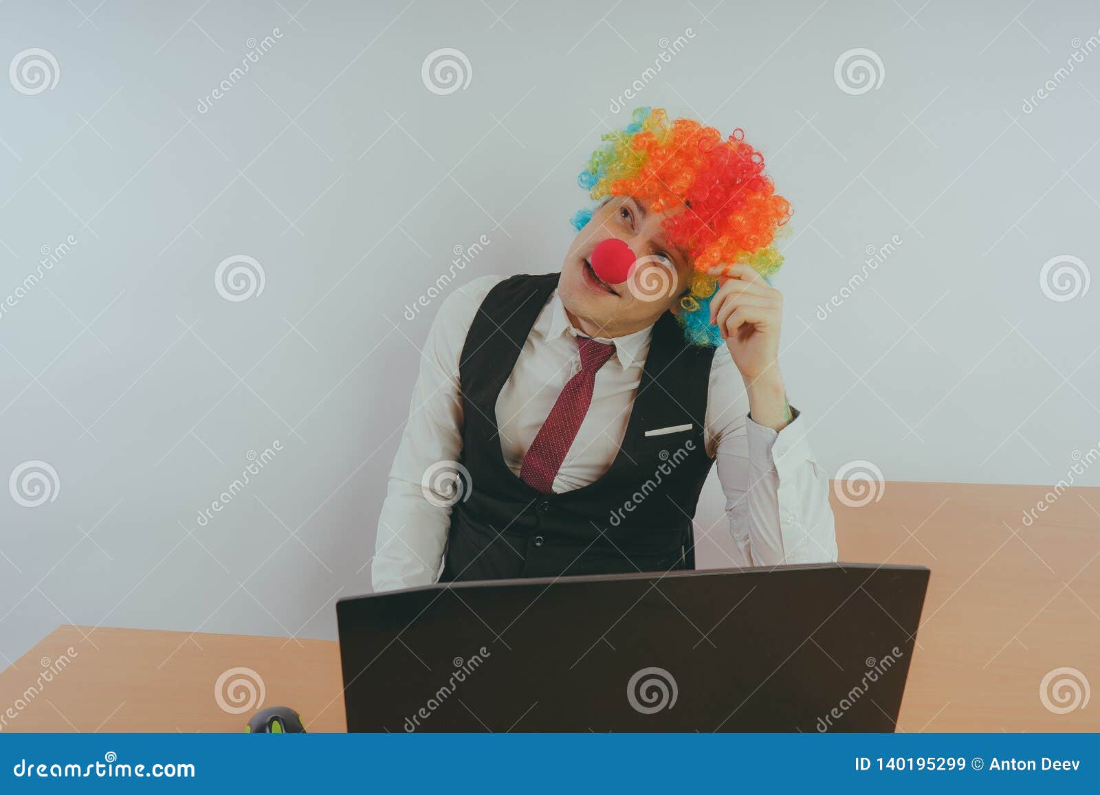 Office Worker in Clown Wig, Clown Concept at Work. Stock Image - Image ...