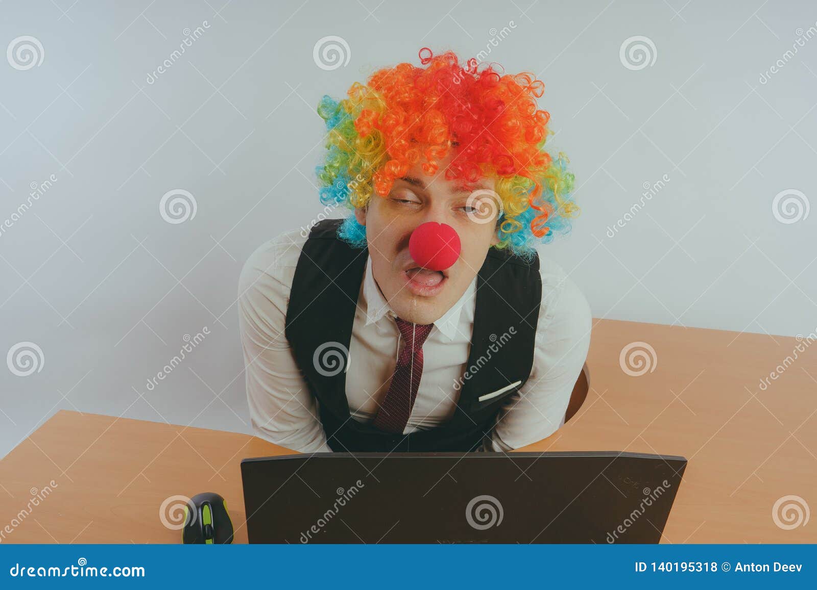 Office Worker in Clown Wig, Clown Concept at Work. Stock Photo - Image ...
