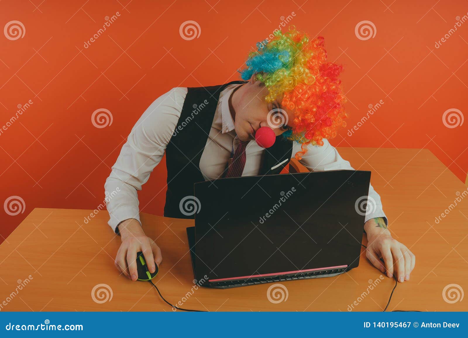 Office Worker in Clown Wig, Clown Concept at Work. Stock Image - Image ...