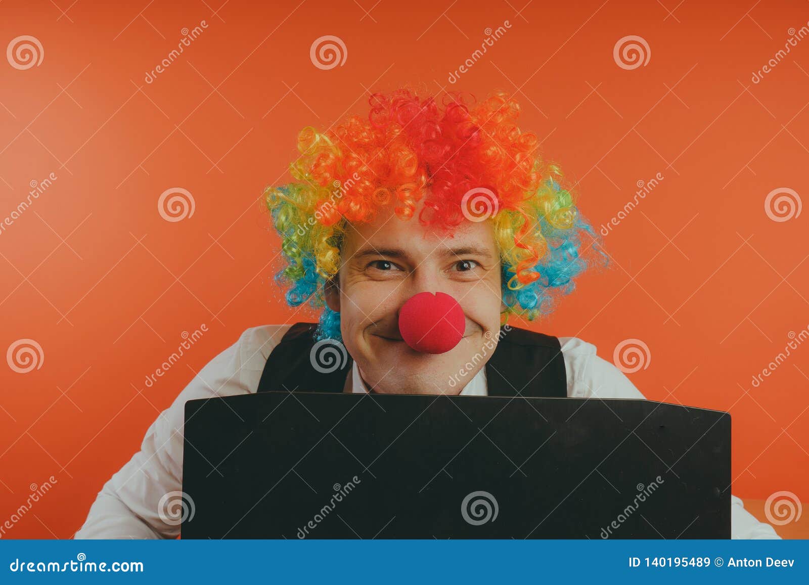 Office Worker in Clown Wig, Clown Concept at Work. Stock Image - Image ...
