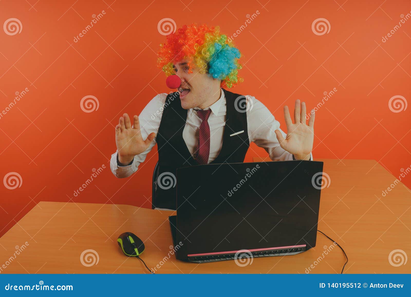 Office Worker in Clown Wig, Clown Concept at Work. Stock Photo - Image ...