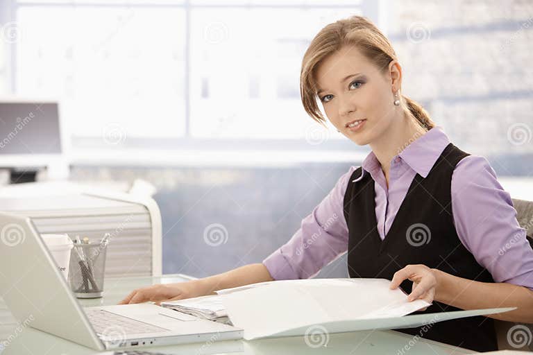 Office Worker Doing Paperwork at Desk Stock Image - Image of european ...