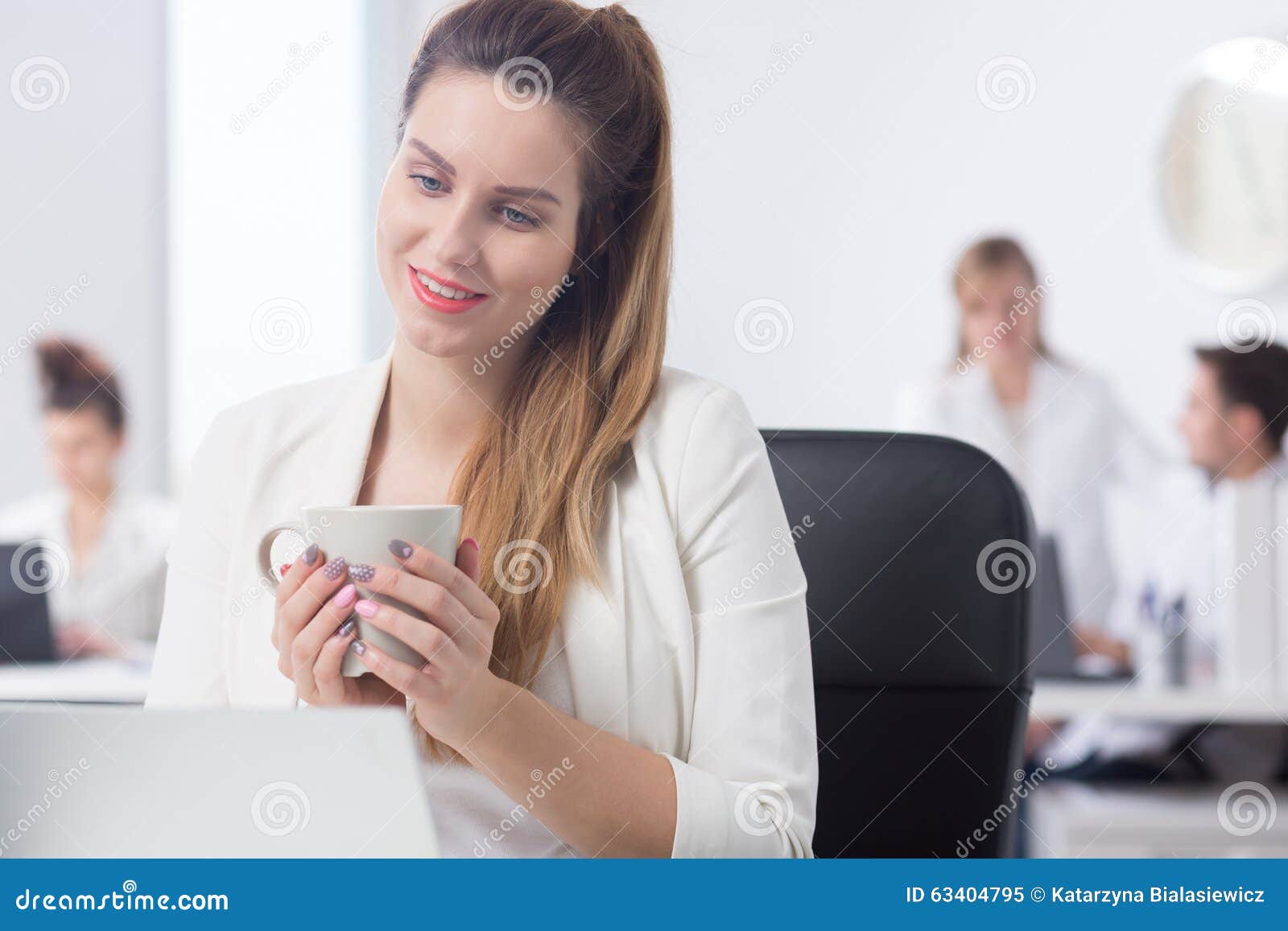 Office worker drinking tea stock image. Image of businessperson - 63404795