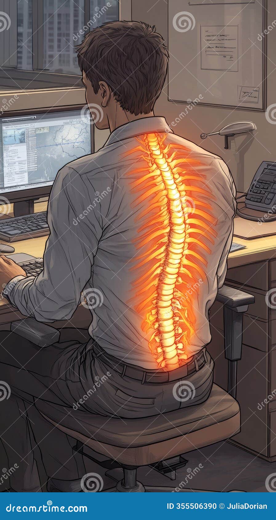 Office Worker Experiencing Back Pain, Highlighting Spinal Compression ...