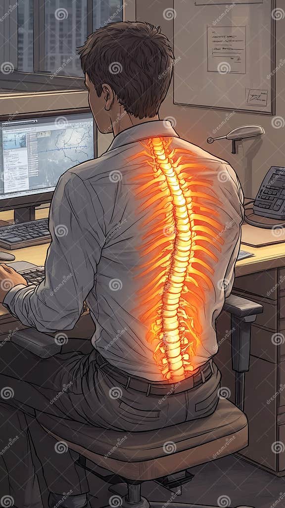 Office Worker Experiencing Back Pain, Highlighting Spinal Compression ...