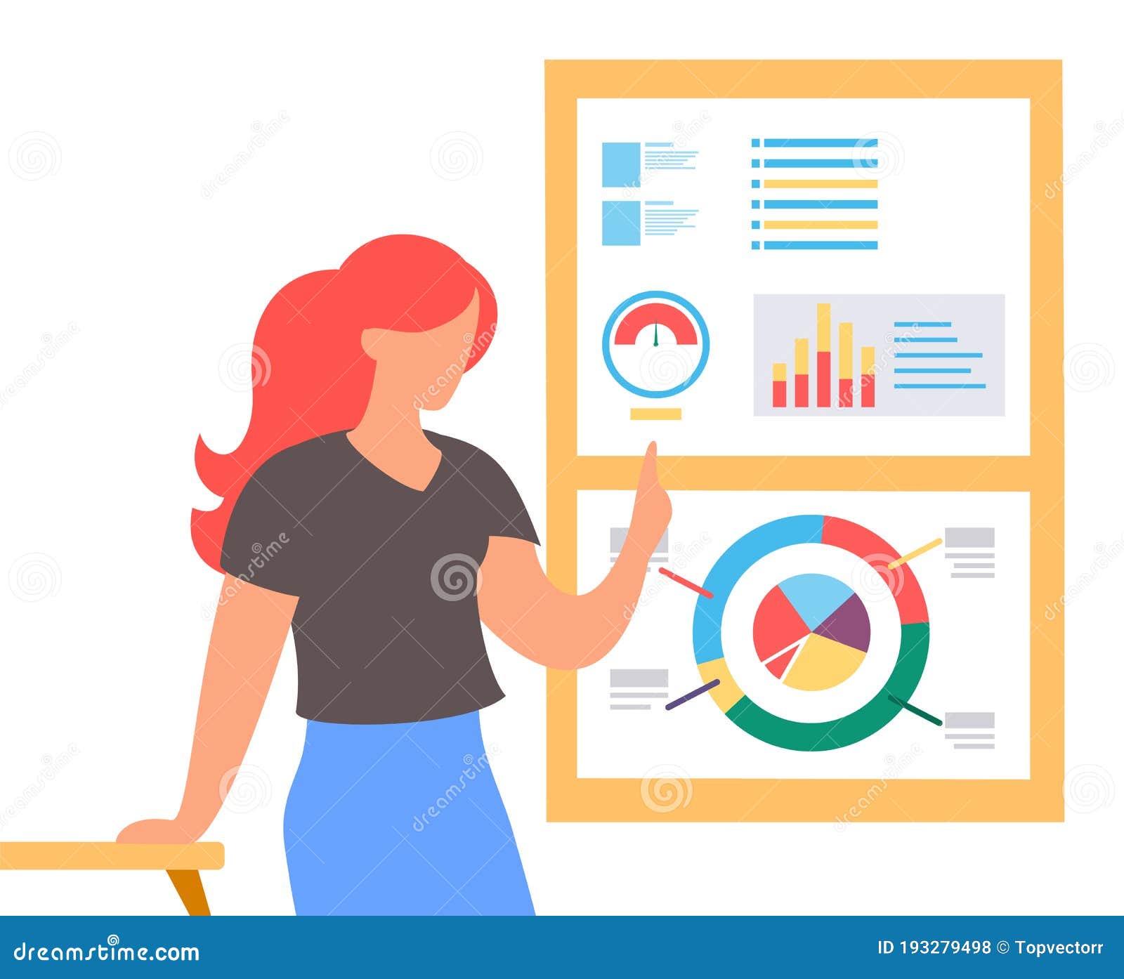 Office Worker Female Character at Work, Information Poster with Digital ...