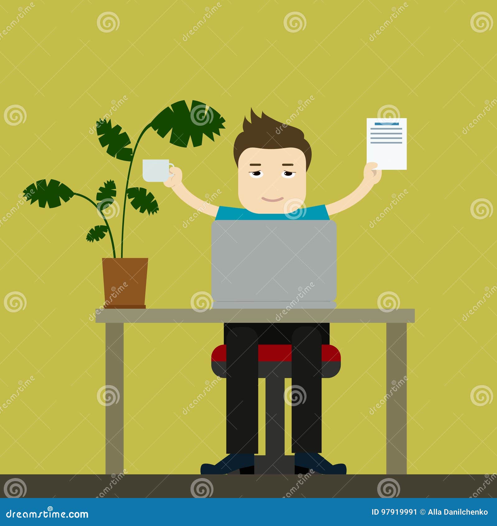 Office Worker or Freelancer Businessman. Vector Cartoon Illustration ...
