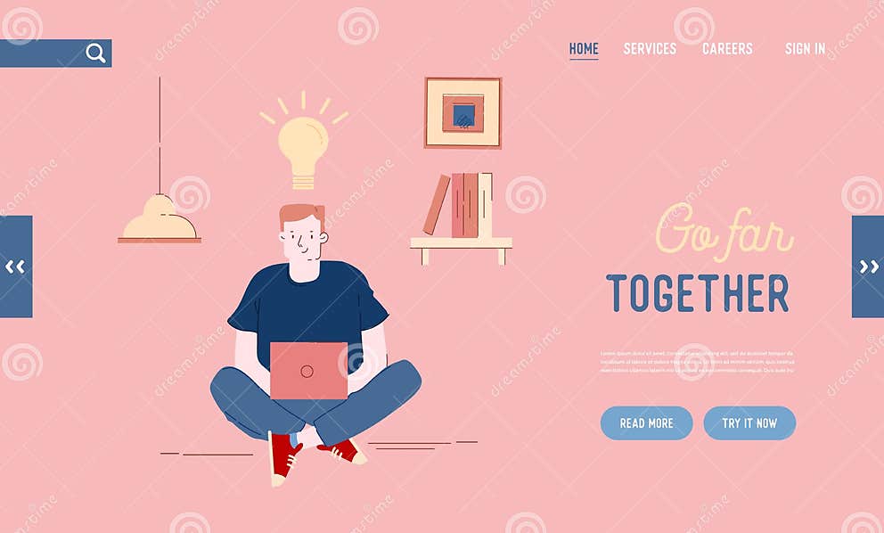 Office Worker or Freelancer Creative Idea Website Landing Page. Man ...
