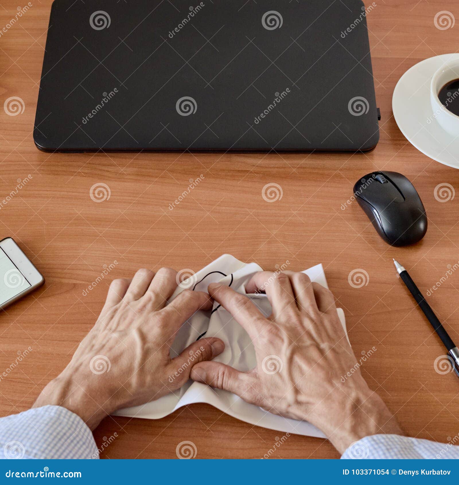 Man crumpling paper stock photo. Image of firm, male - 103371054