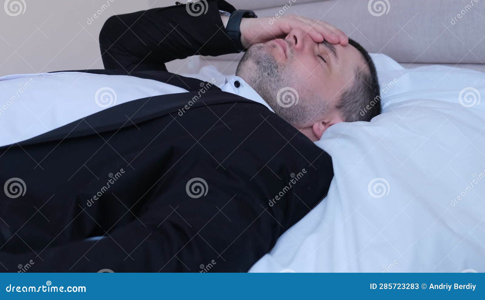 An Office Worker Has a Headache after a Party. Hangover Symptoms Stock ...