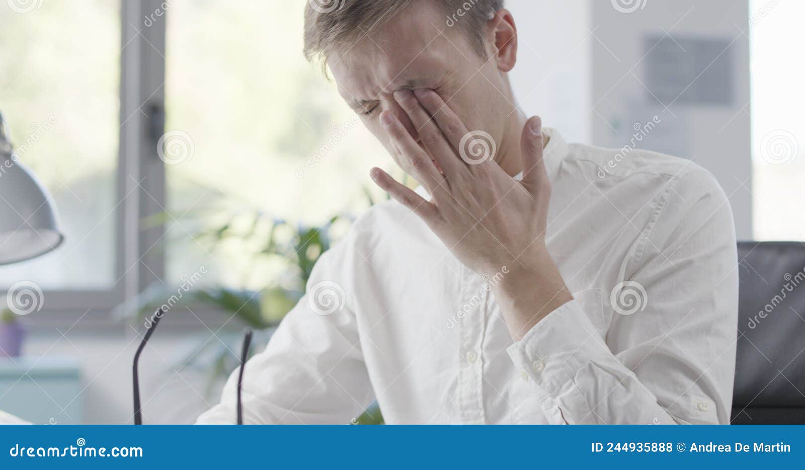 Office Worker Having an Eye Problem Stock Footage - Video of exhausted ...