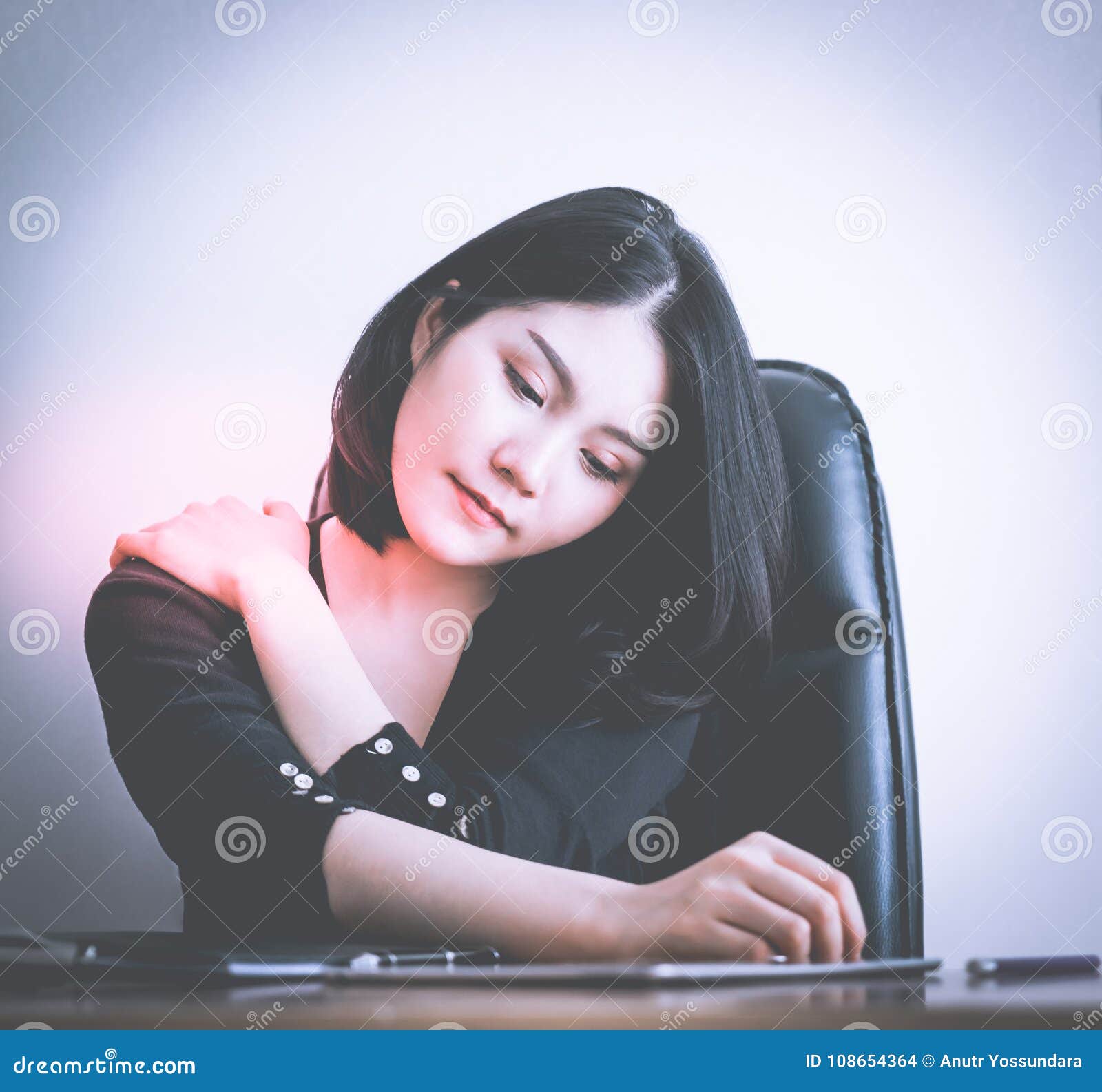 Office Worker Having Injury on Shoulder from Office Work Health Problem ...