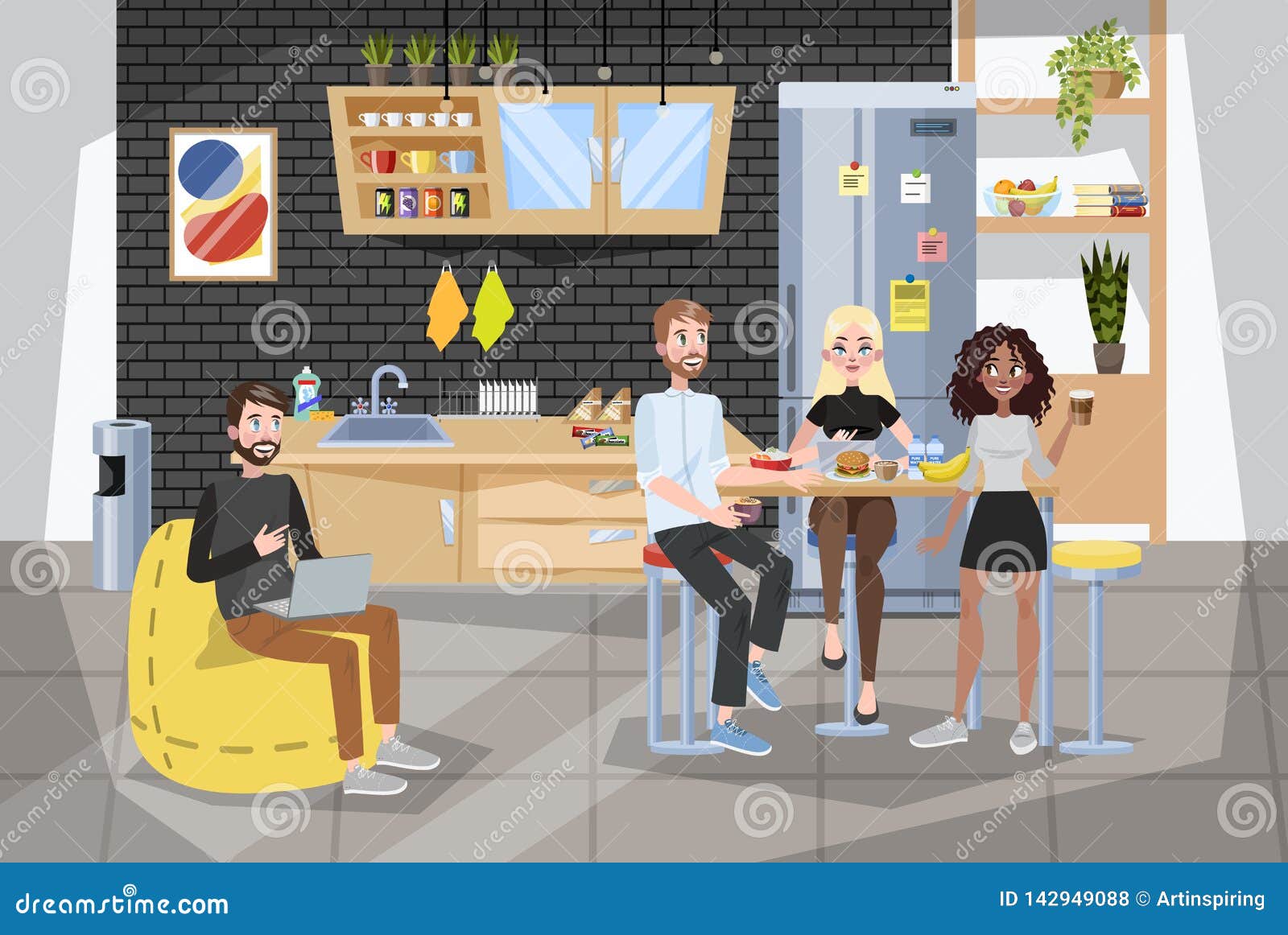 Office Worker Having Lunch in Buffet. Coffee Break Stock Vector ...