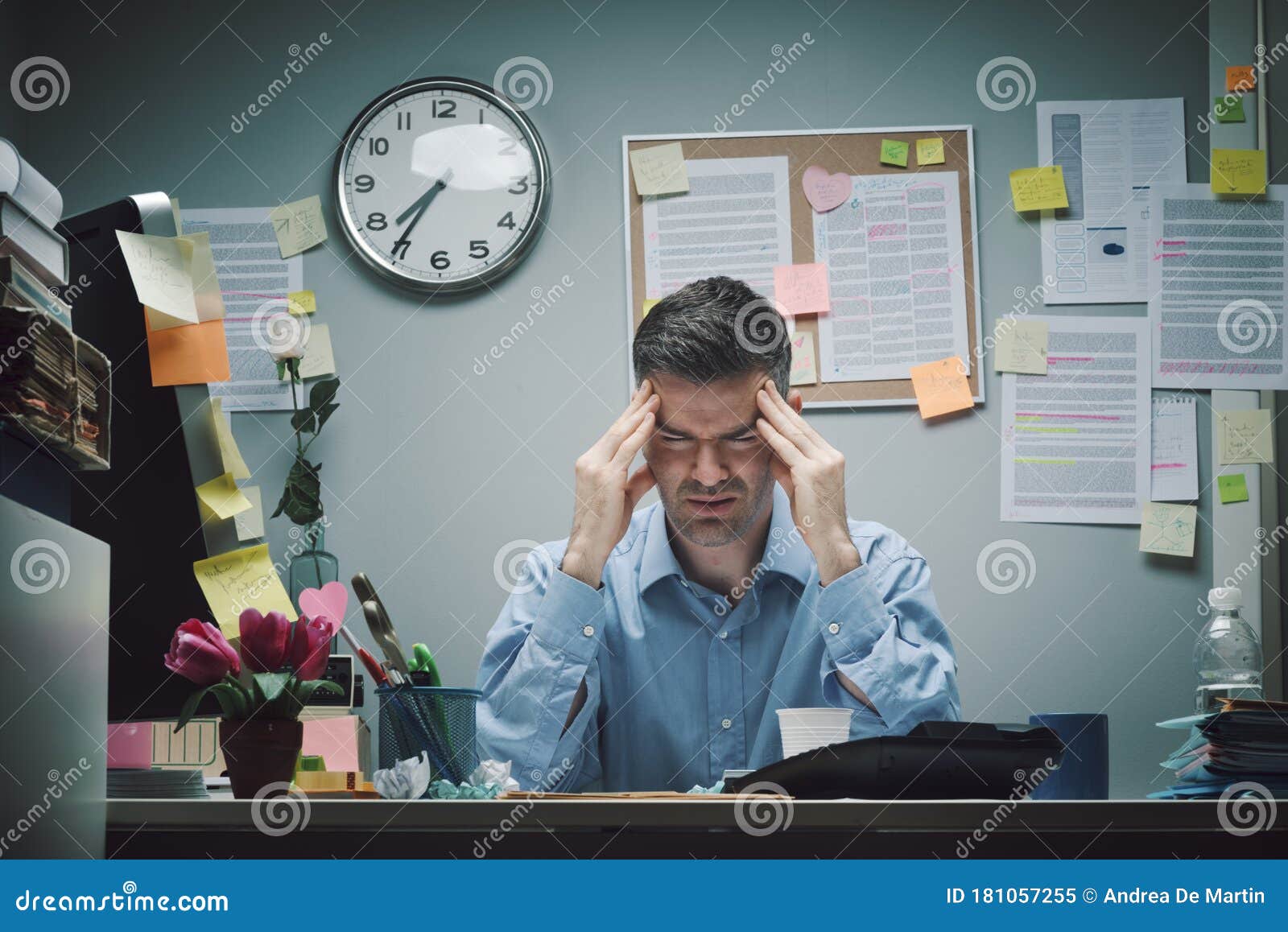 Office Worker with Headache Stock Image - Image of fever, tired: 181057255