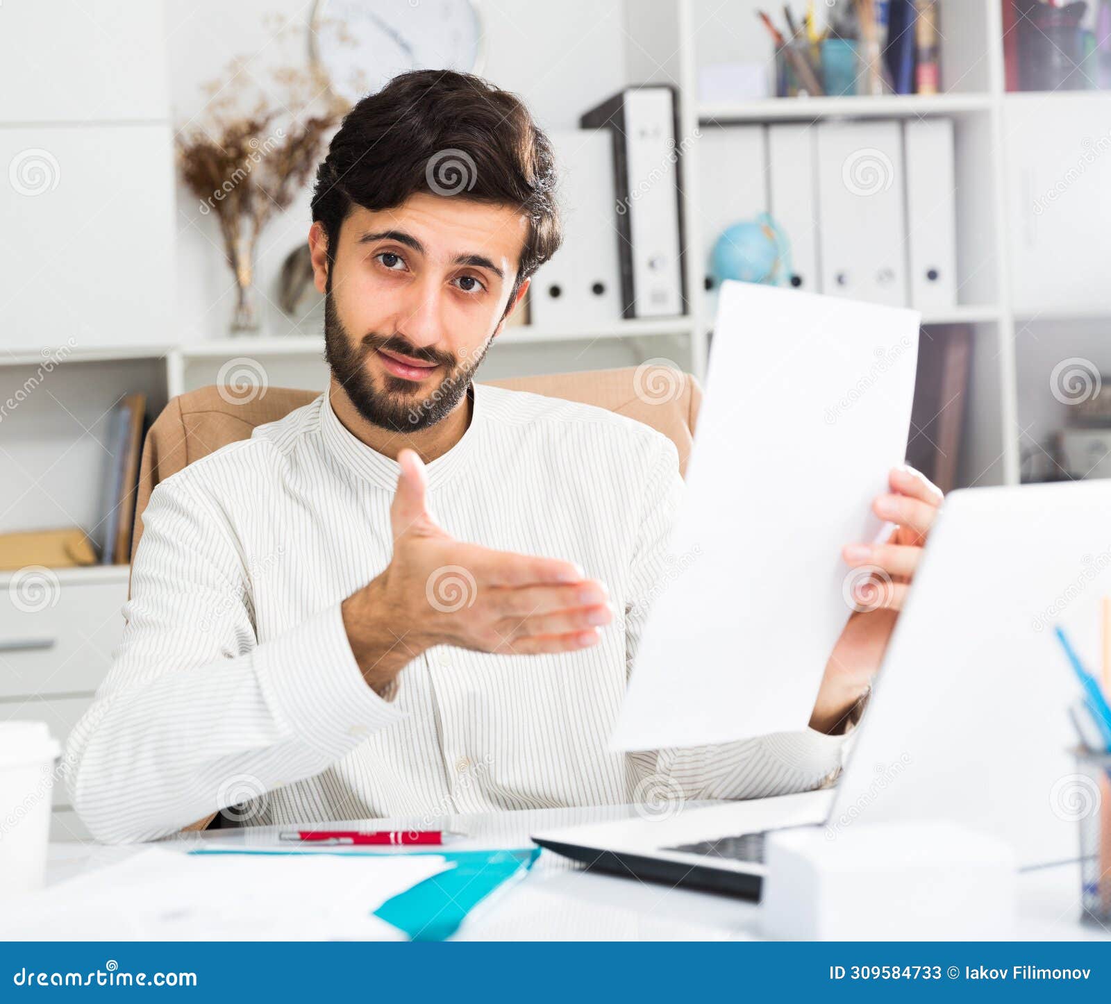 Office Worker Holding Paper with Contract Stock Image - Image of happy ...