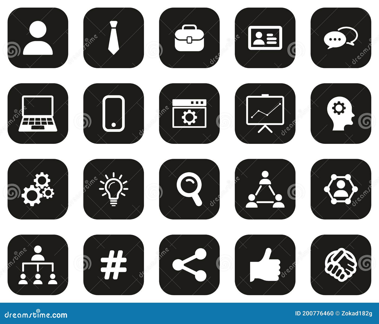 Office Worker Icons White on Black Flat Design Set Big Stock Vector ...