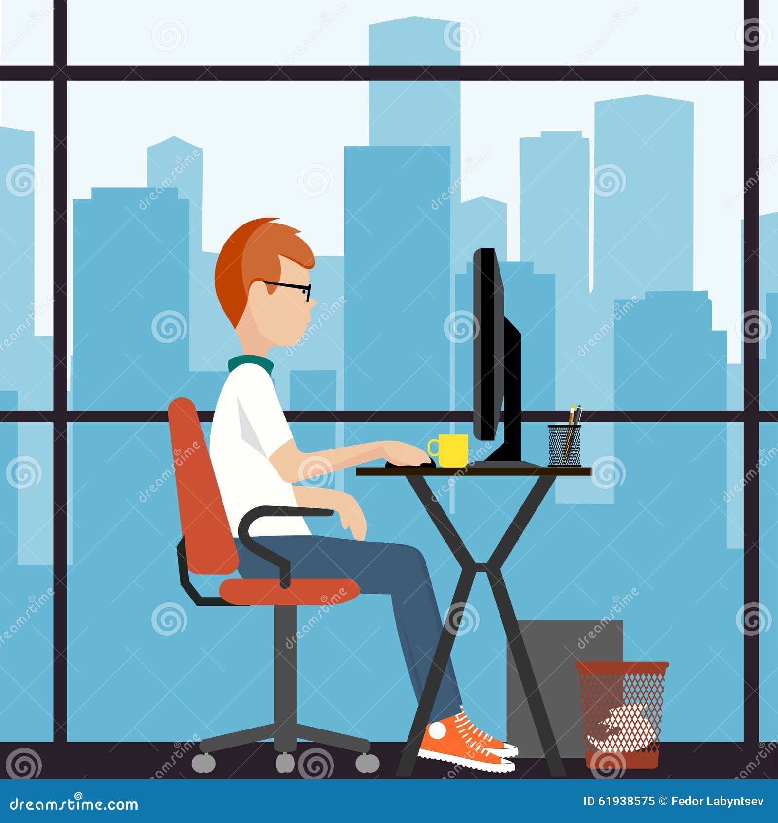 Office worker illustration stock vector. Illustration of digital - 61938575