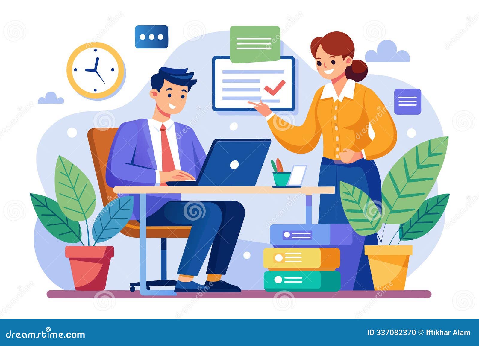 An Office Worker Interacts with a Manager while Completing Tasks at a ...