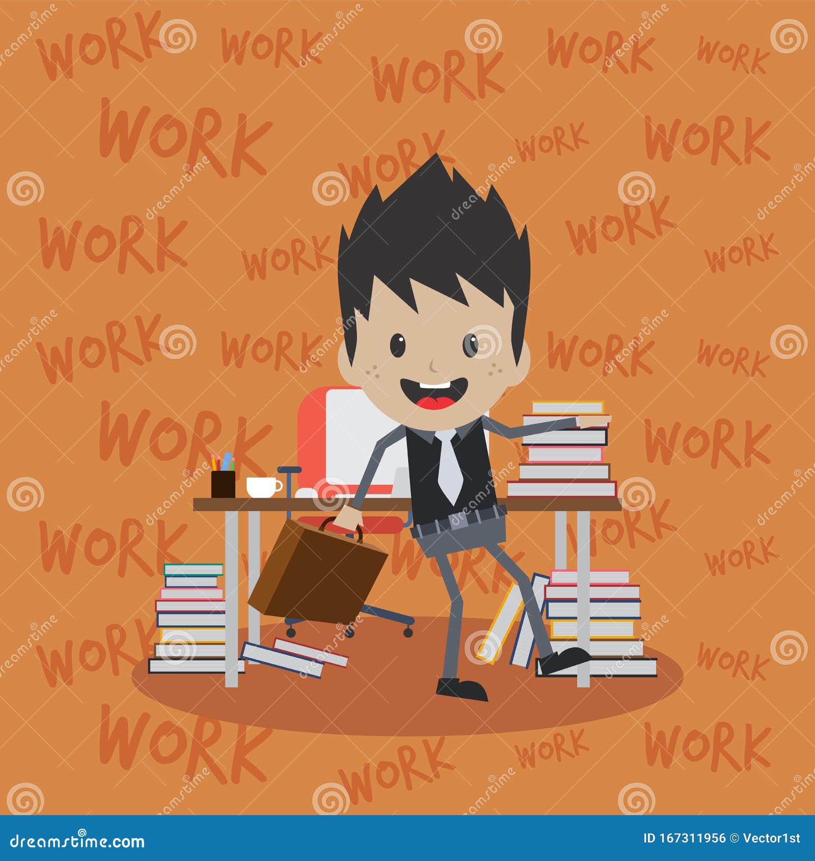 Office Worker on the Job Full Task Employee Cartoon Stock Illustration ...