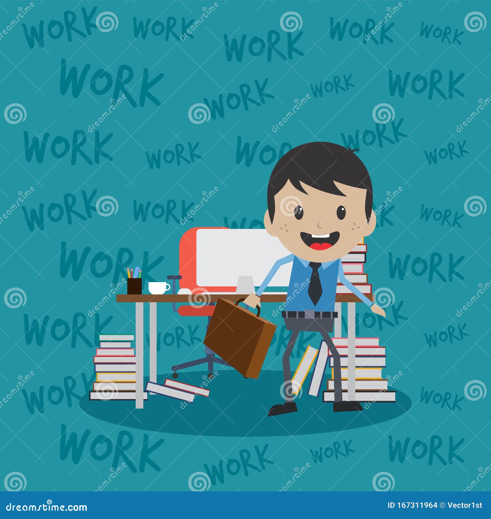 Office Worker on the Job Full Task Employee Cartoon Stock Illustration ...