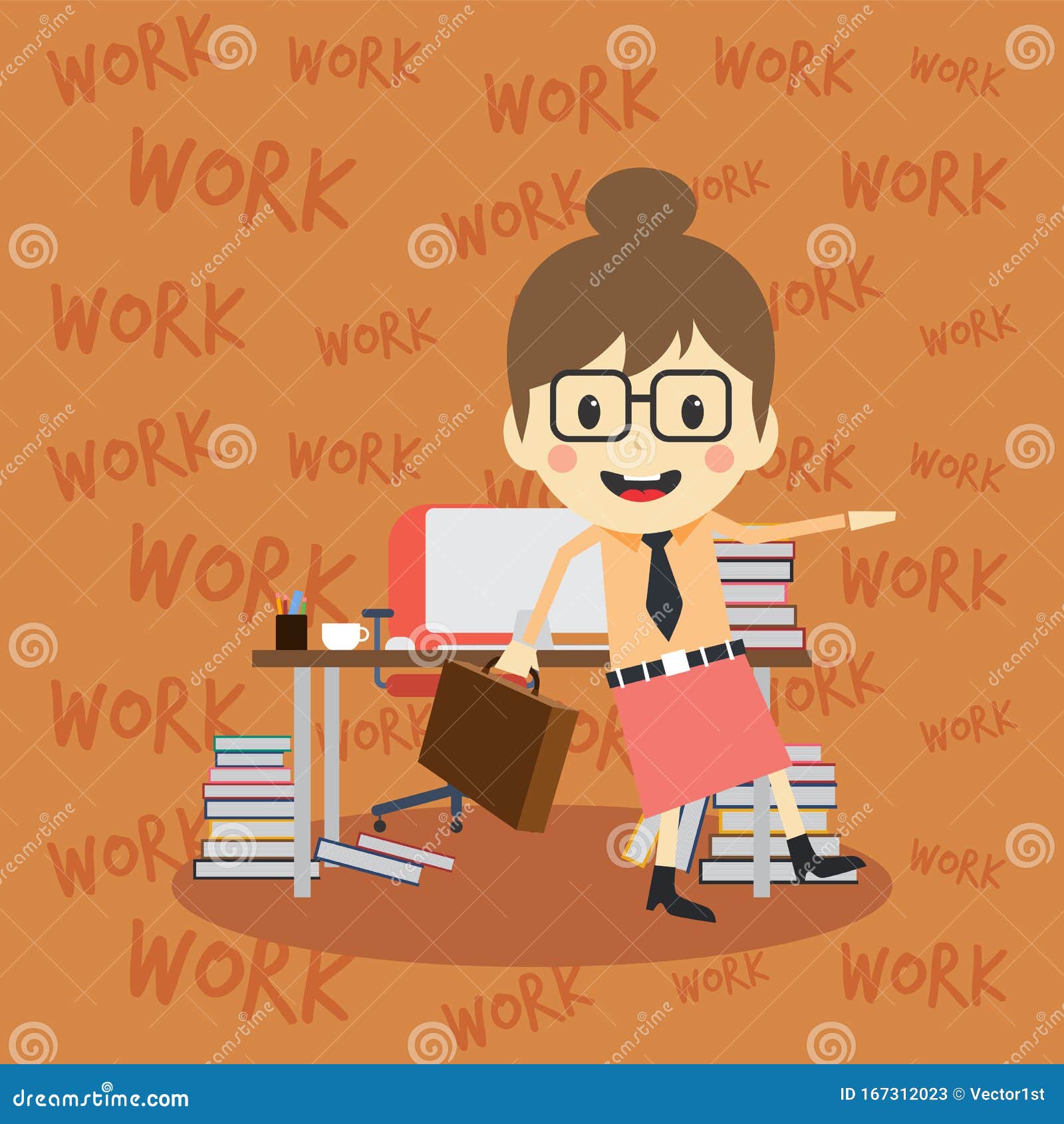 Office Worker on the Job Full Task Employee Cartoon Stock Illustration ...
