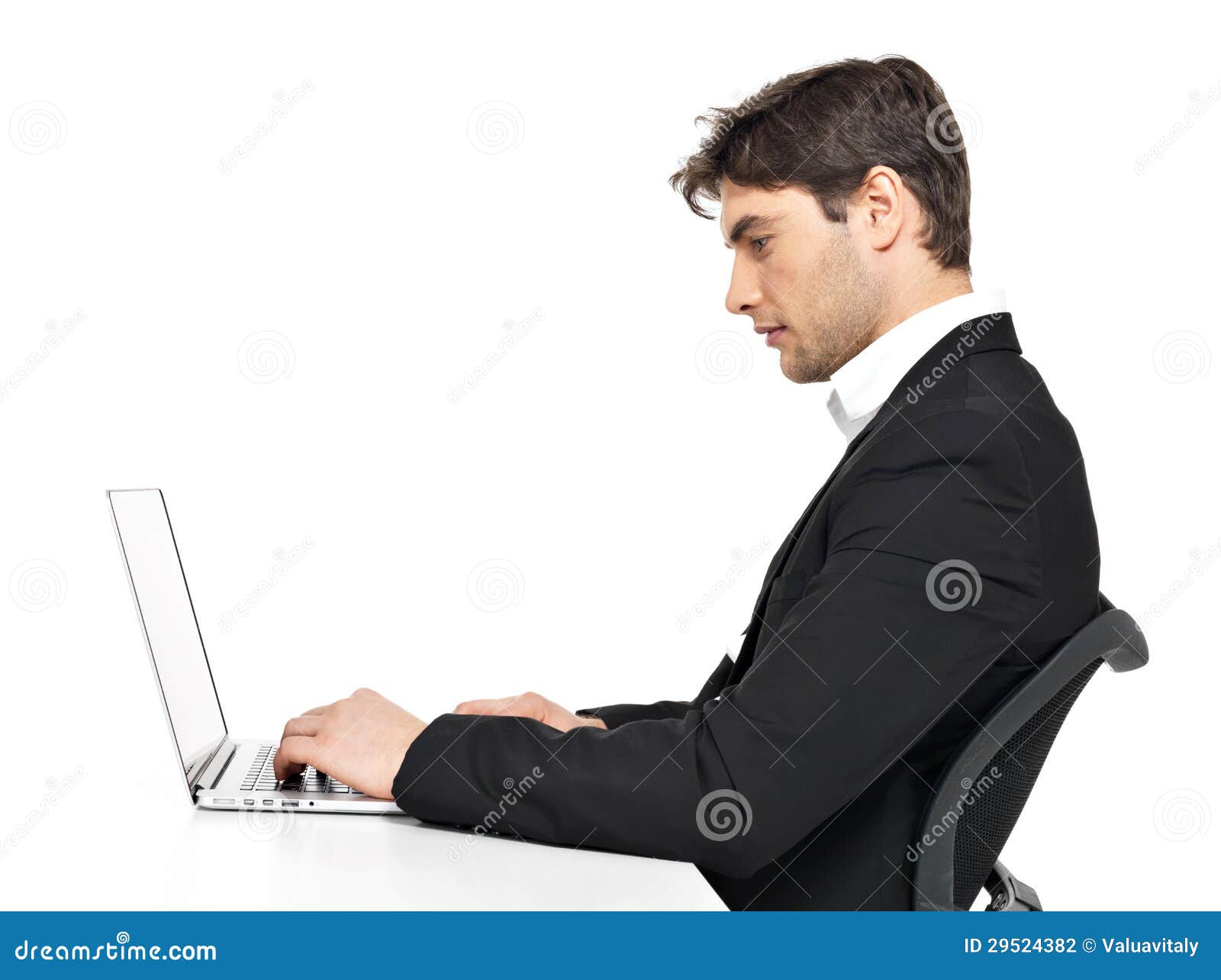 Office Worker with Laptop Sitting on the Table Stock Photo - Image of ...